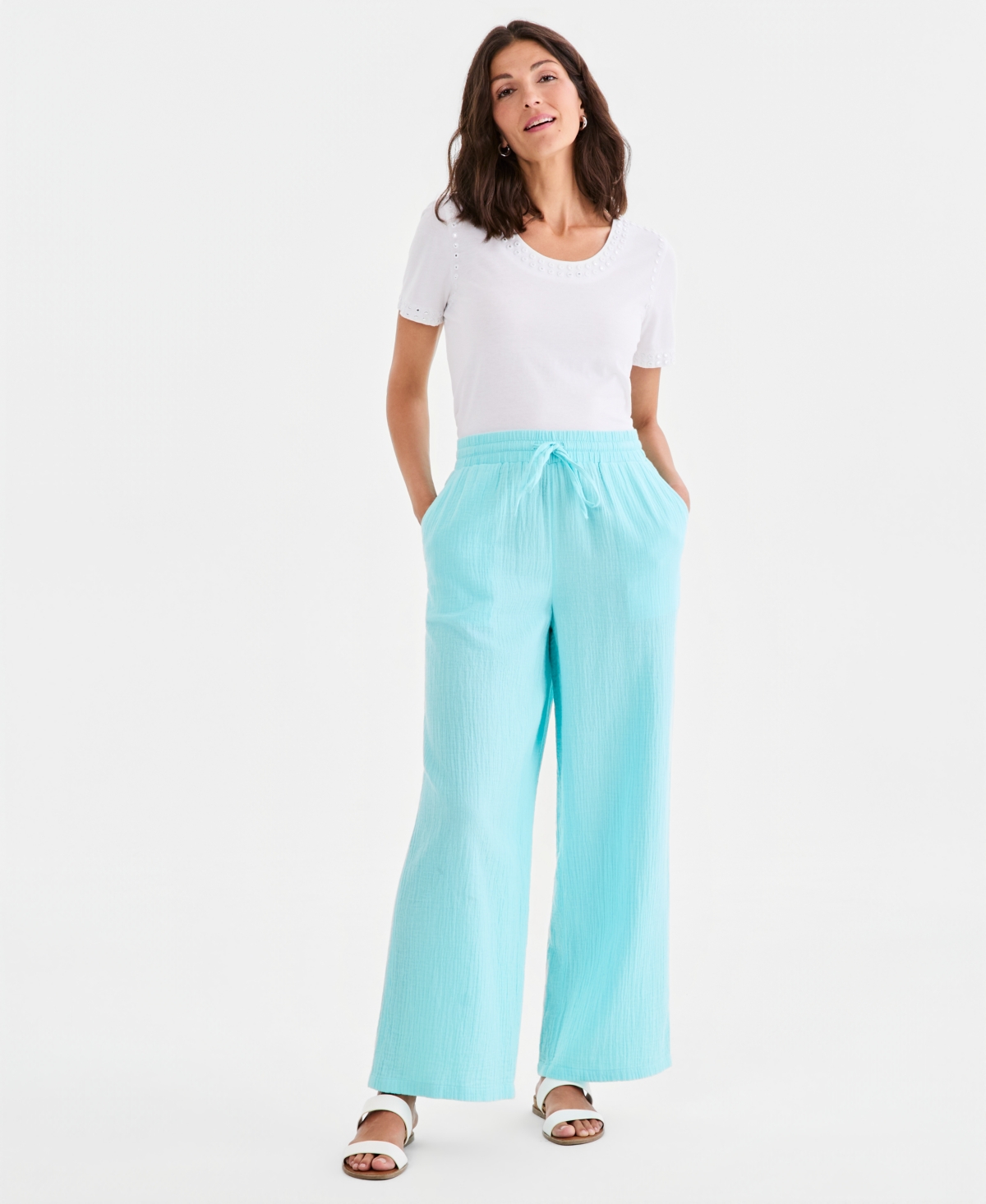 Click here for Style & Co Womens Cotton Gauze Straight-Leg Pull-O... prices