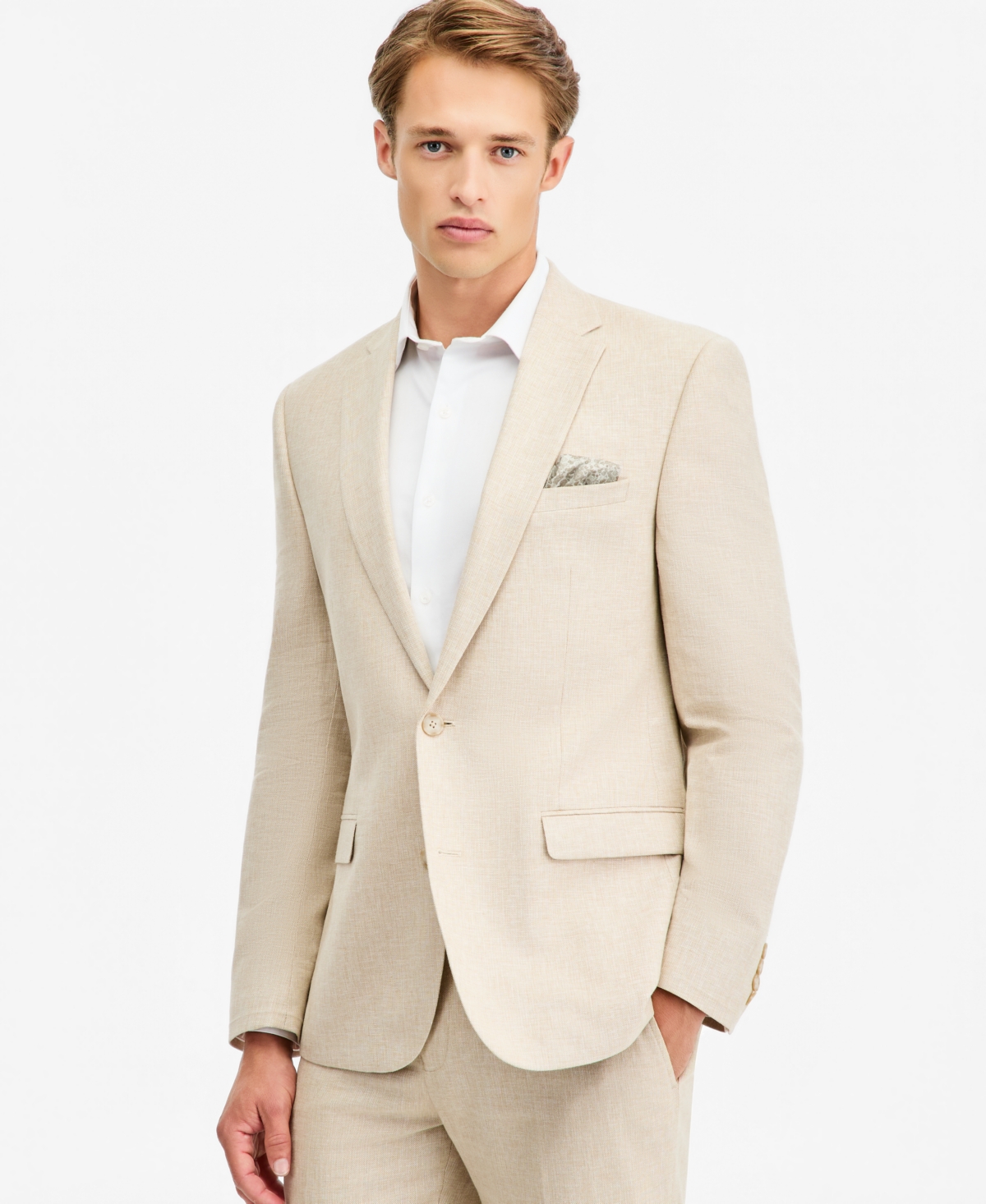 Click here for Bar Iii Mens Slim-Fit Linen-Blend Suit Separates J... prices