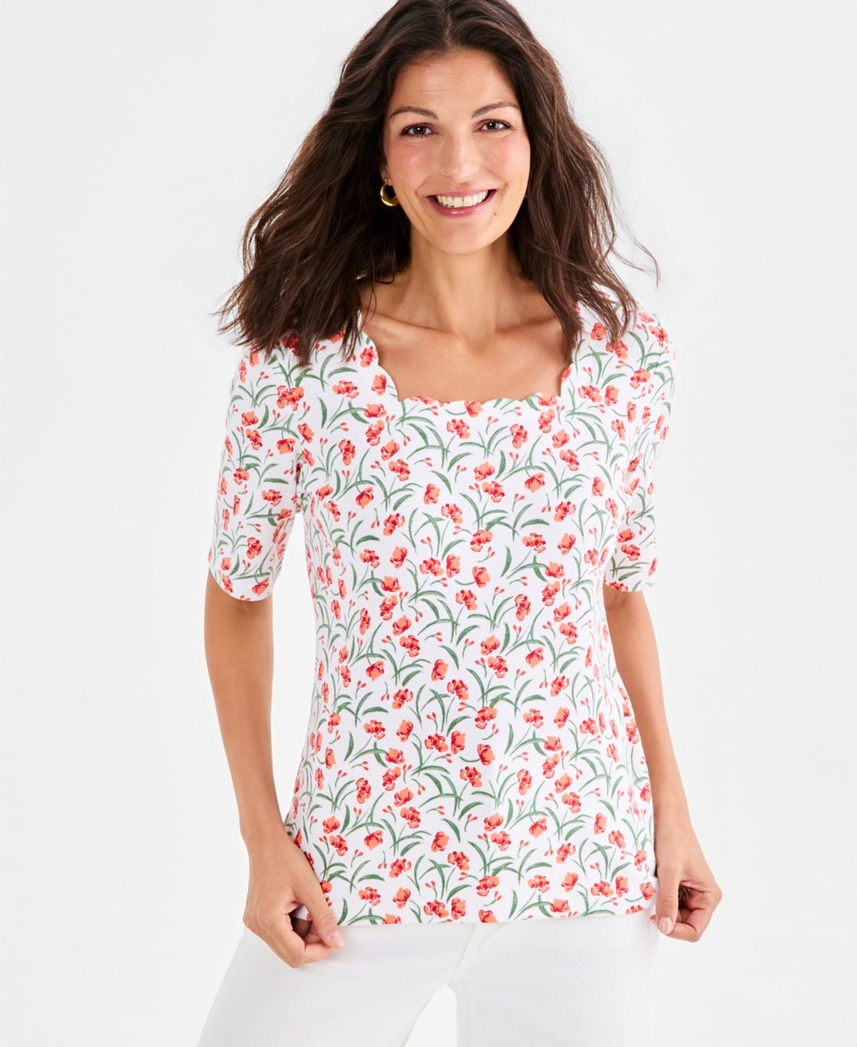 Click here for Style & co Womens Printed Scalloped Square-Neck To... prices