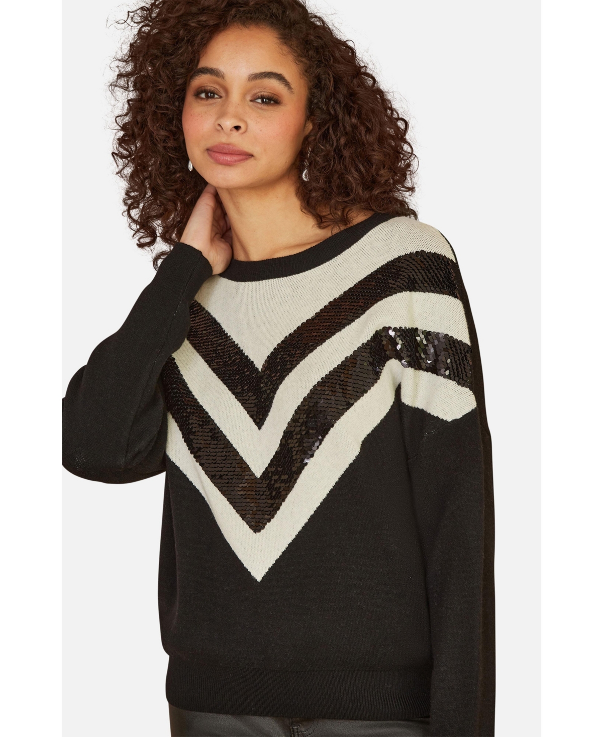 Click here for Yumi Womens Sequin Embellished Knitted Jumper - Bl... prices