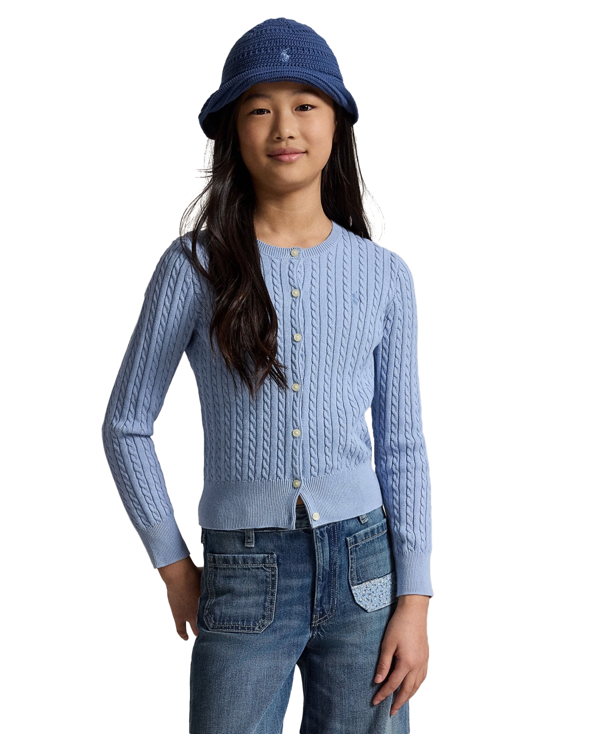 Click here for Polo Ralph Lauren Girls 7-16 Mini-Cable Button Fro... prices