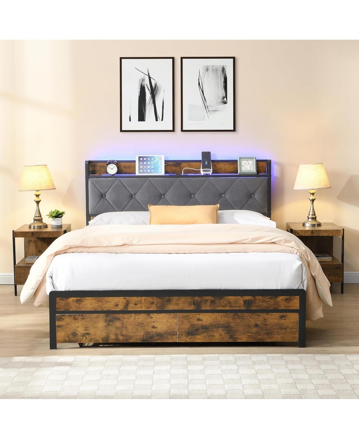 Click here for Rainsken King Size Metal Bed Frame with Storage Dr... prices