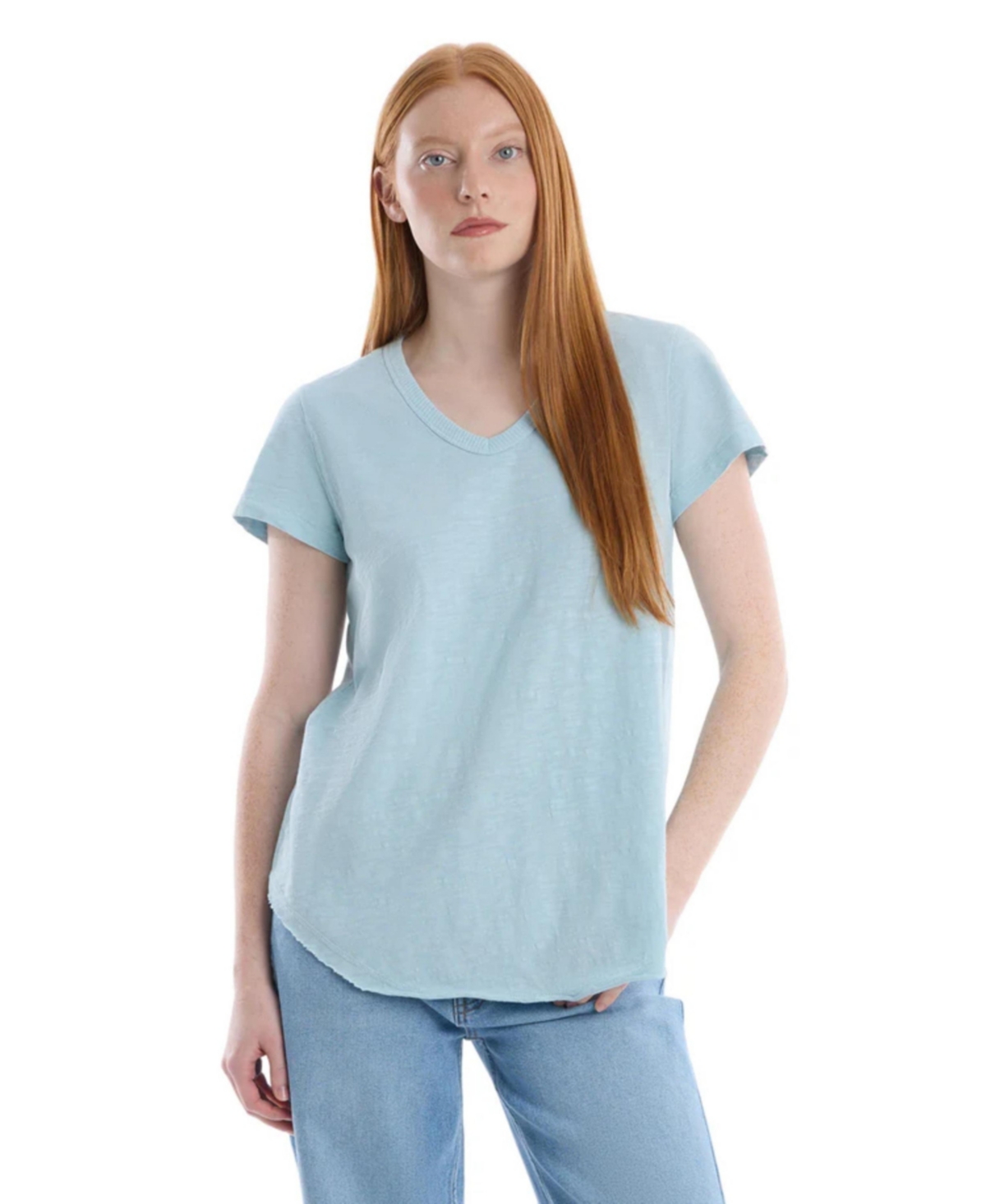 Wilt Clothing Womens Short Sleeve Shrunken V-Neck Shirttail Tee - Corydalis blue