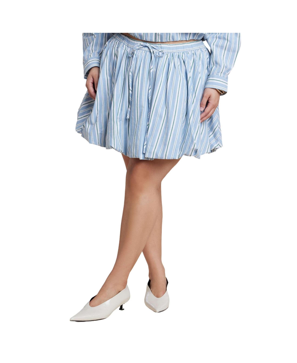 Click here for Eloquii Womens Striped Bubble Mini Skirt - Pool st... prices