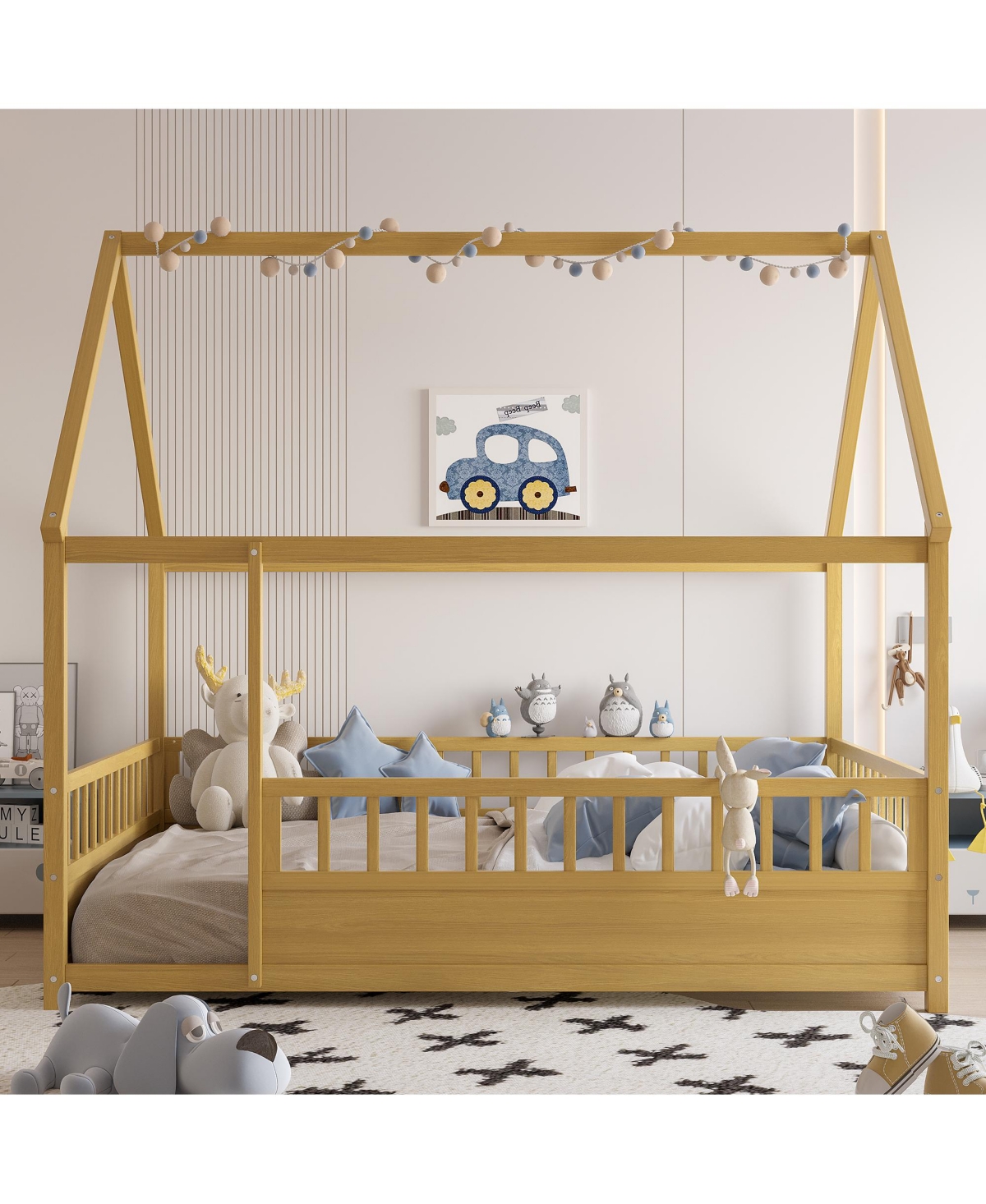 Click here for flynama Wooden Floor Bed With House Roof Frame And... prices