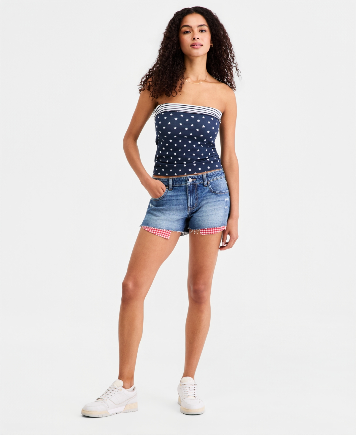 Click here for Celebrity Pink Juniors Gingham Exposed-Pocket Deni... prices
