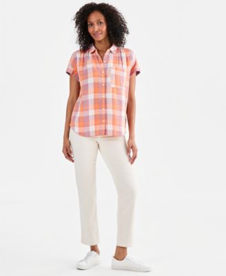 Click here for Style Co Womens Plaid Cotton Gauze Button Up Shirt... prices