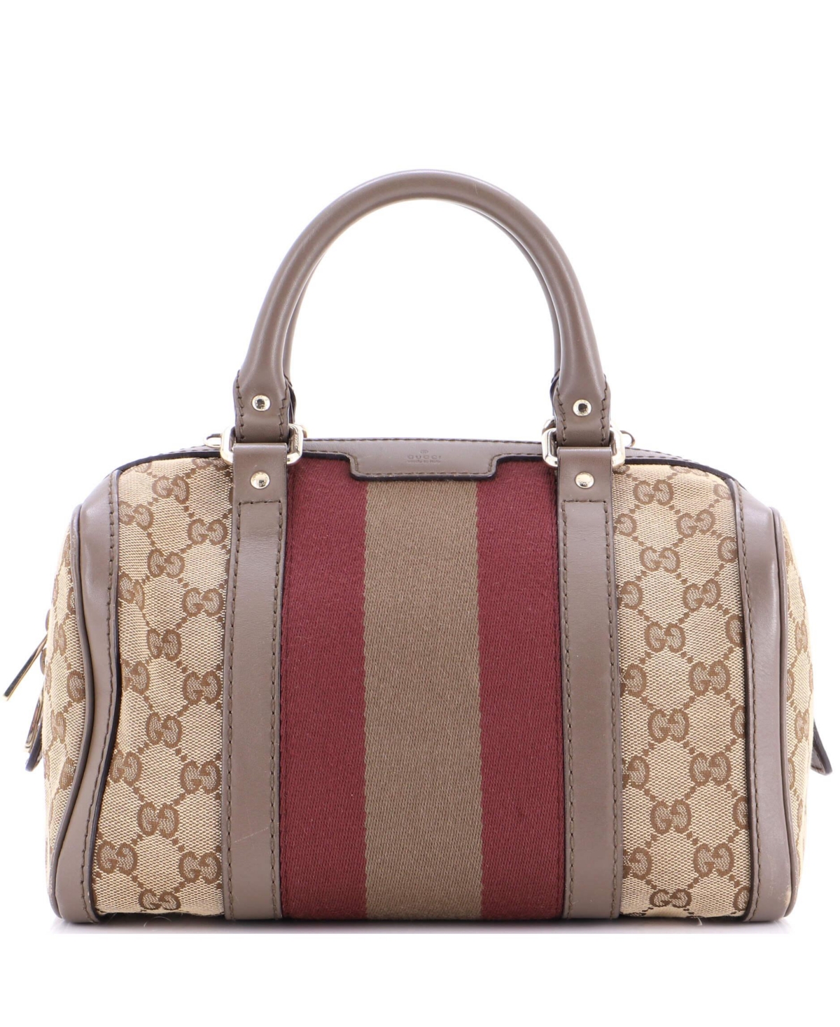 Click here for Pre-Owned Gucci Small Vintage Web Boston Bag Gg Ca... prices