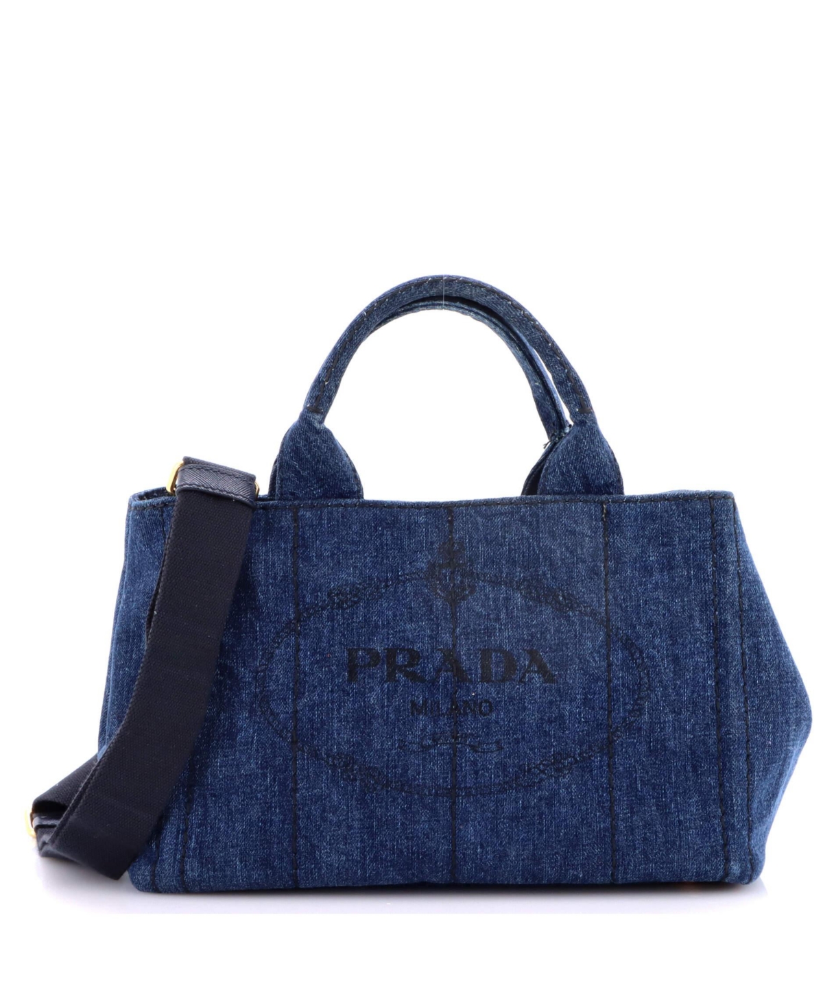 Click here for Pre-Owned Prada Mini Canapa Convertible Tote Denim... prices