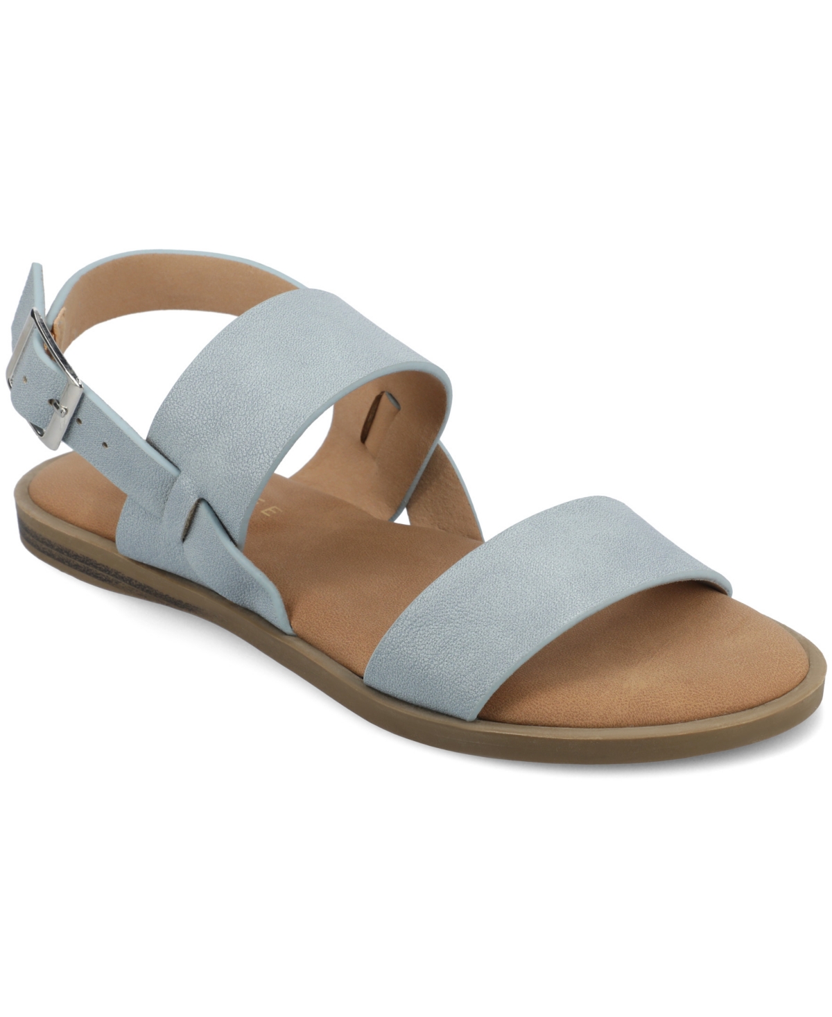 Journee Collection Womens Lavine Double Strap Flat Sandals - Denim Blue