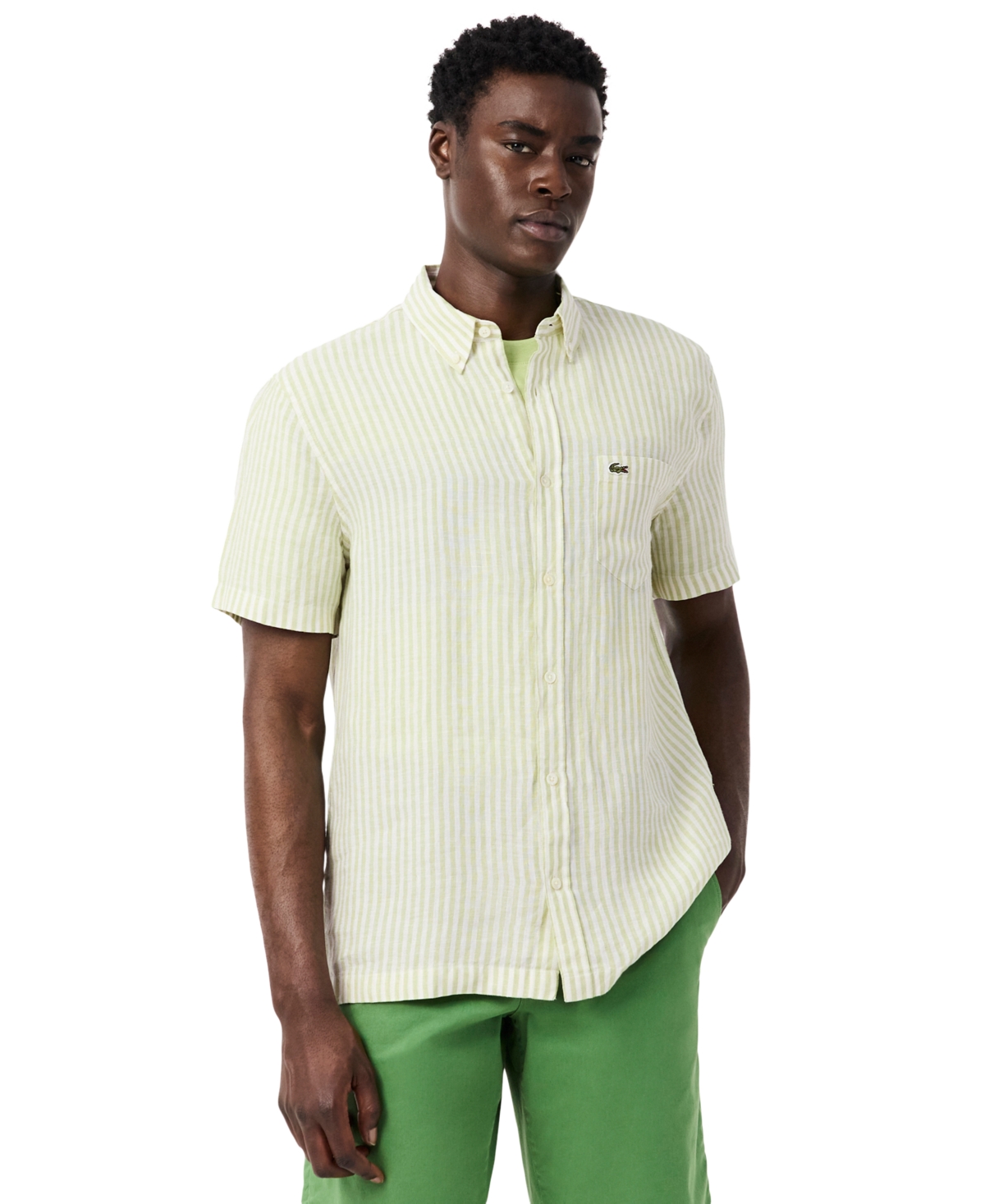 Click here for Lacoste Mens Regular-Fit Linen Shirt - Birch/Flour prices