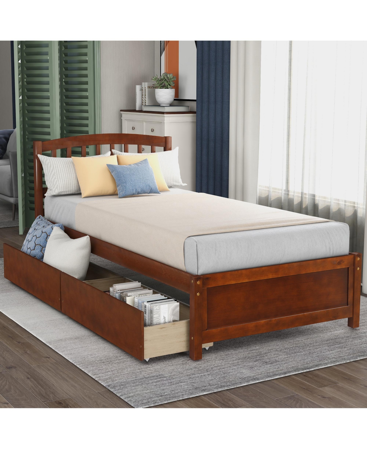 Click here for flynama Twin Size Wood Platform Storage Bed with T... prices