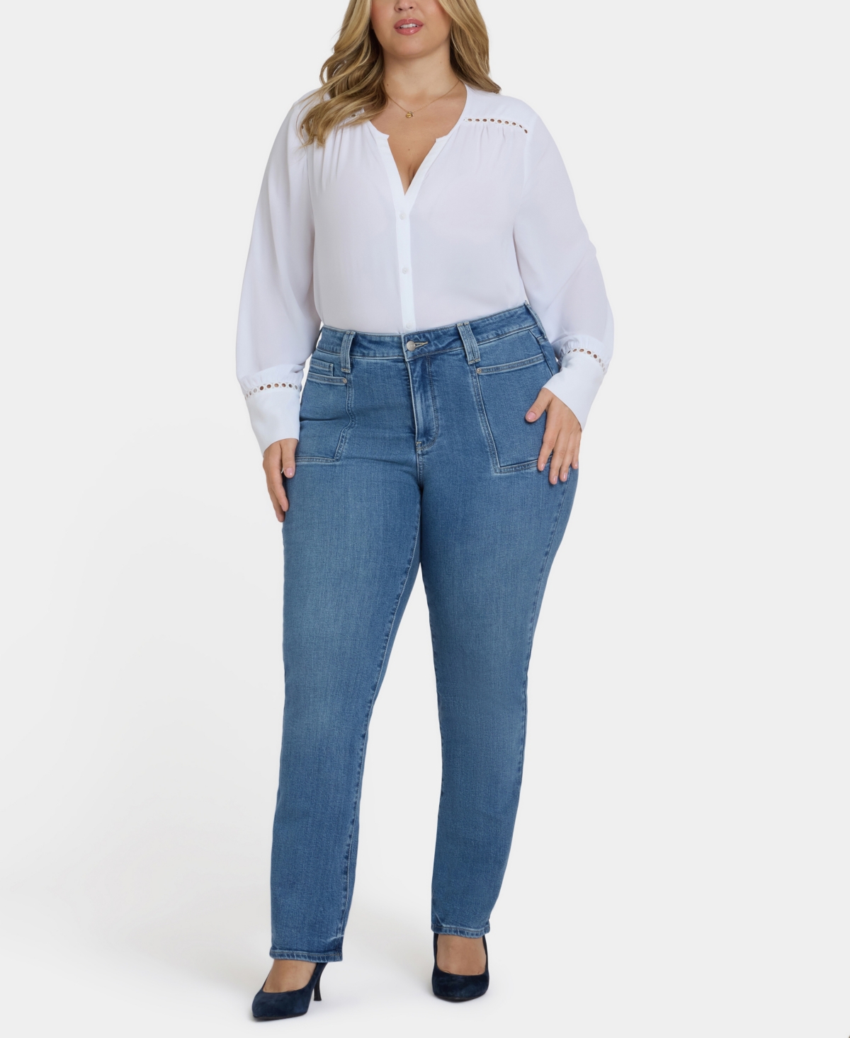 Click here for Nydj Plus Marilyn Straight Jeans with Front Patch... prices