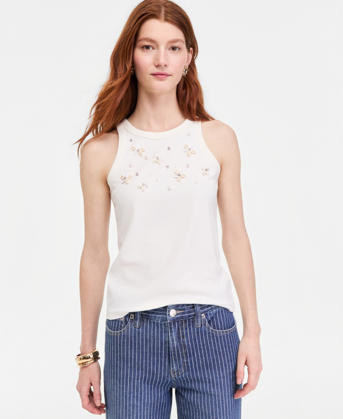 Click here for On 34th Womens Seashell-Embellished High-Neck Tank... prices
