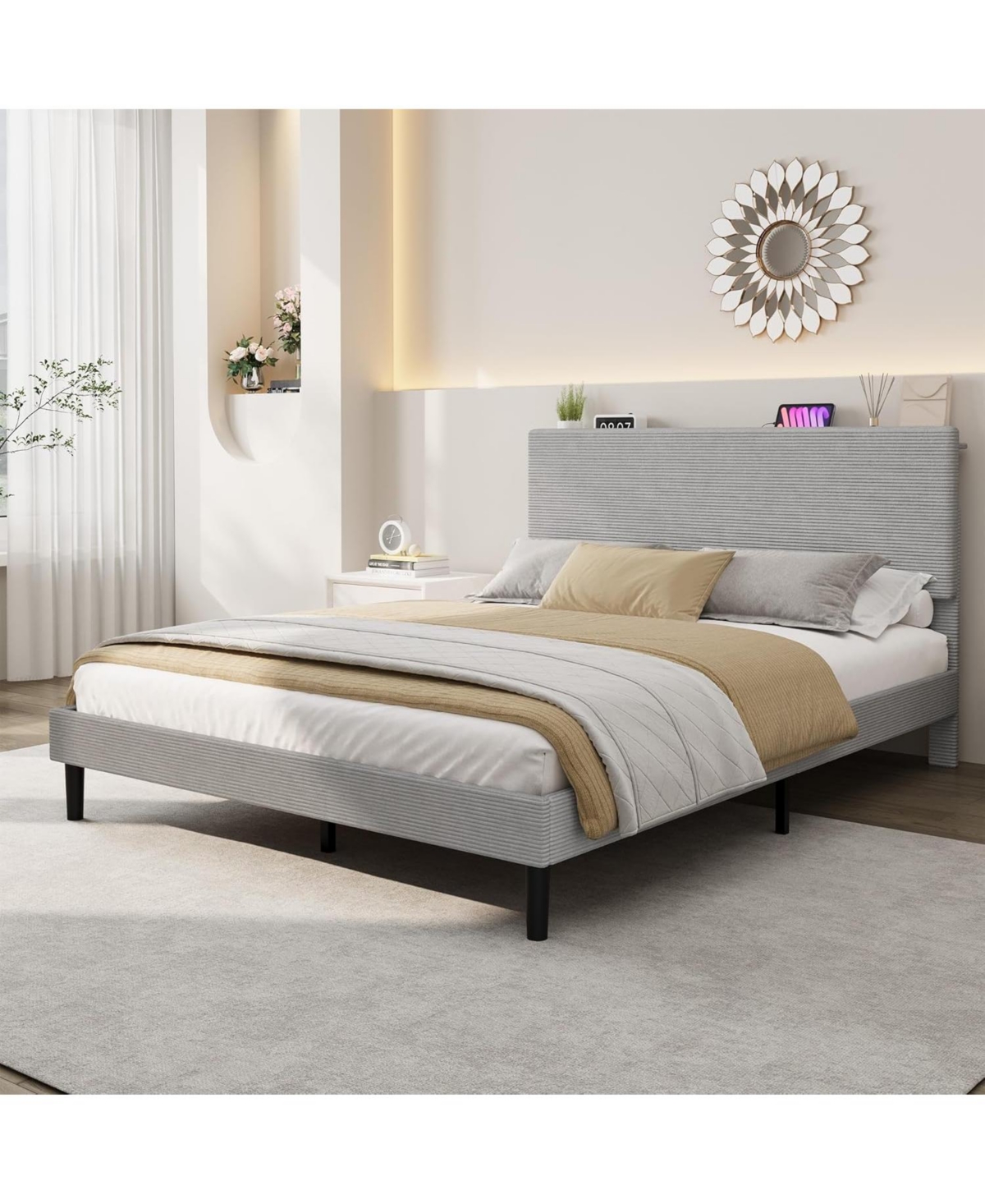 Click here for gaomon Full Size Corduroy Mdf Bedhead Storage Bed... prices