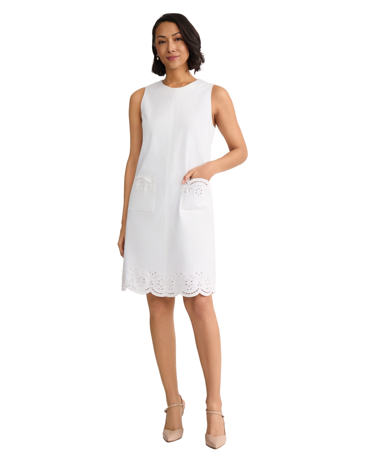 Click here for Jones New York Womens Round Neck Embroidered Midi... prices