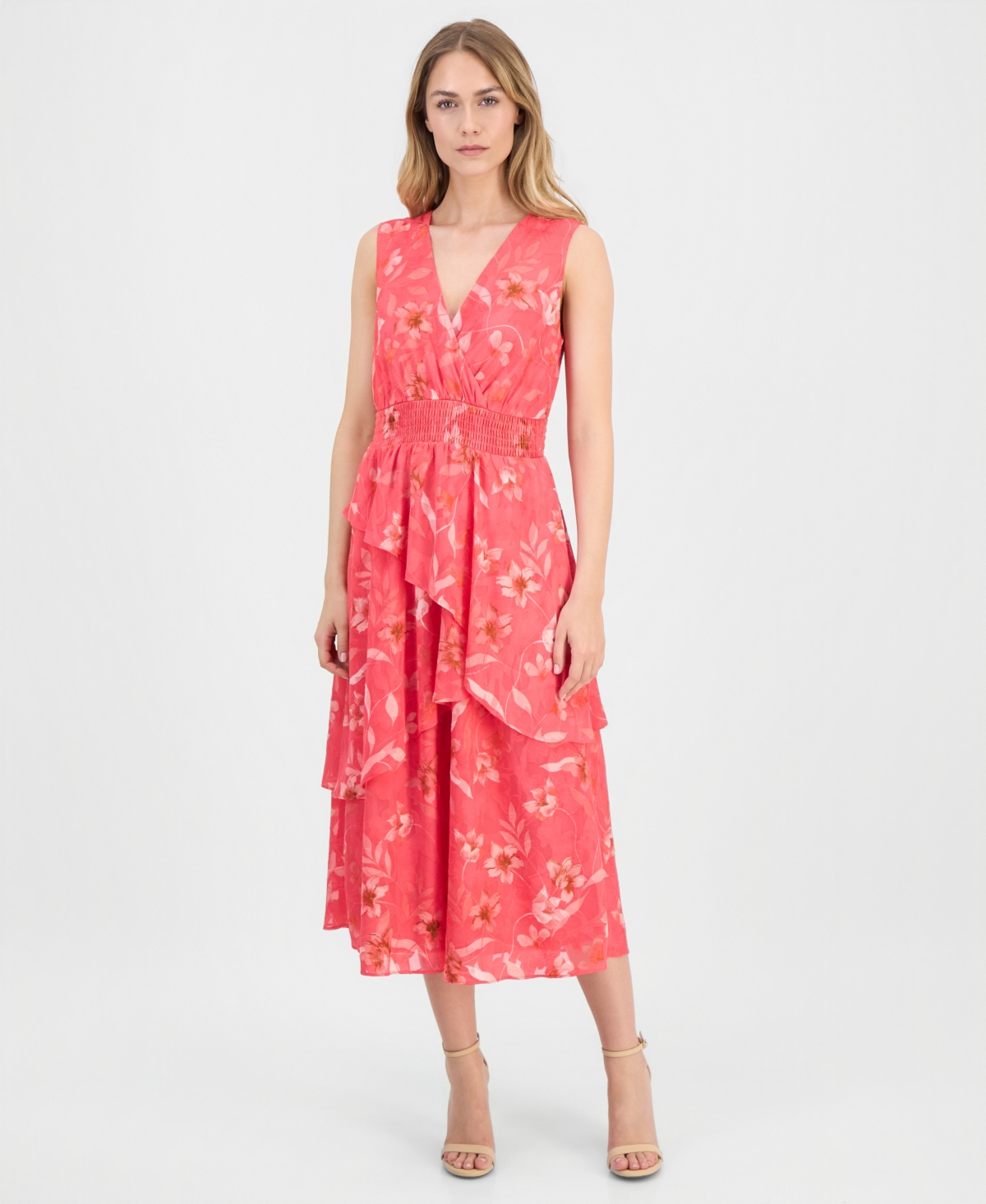 Click here for Anne Klein Womens Asymmetric-Tiered Floral Chiffon... prices