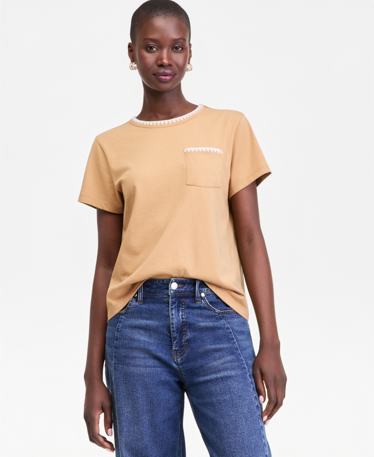 Click here for On 34th Womens Blanket-Stitch Pocket T-Shirt  Macy... prices