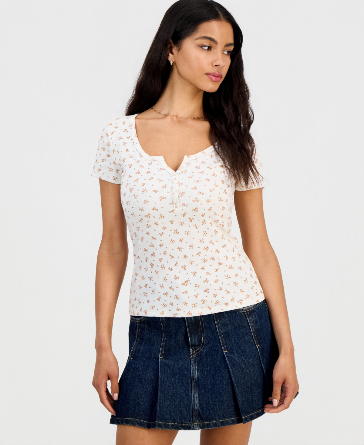 Click here for Hippie Rose Juniors Ribbed Henley Top - Caramel Di... prices