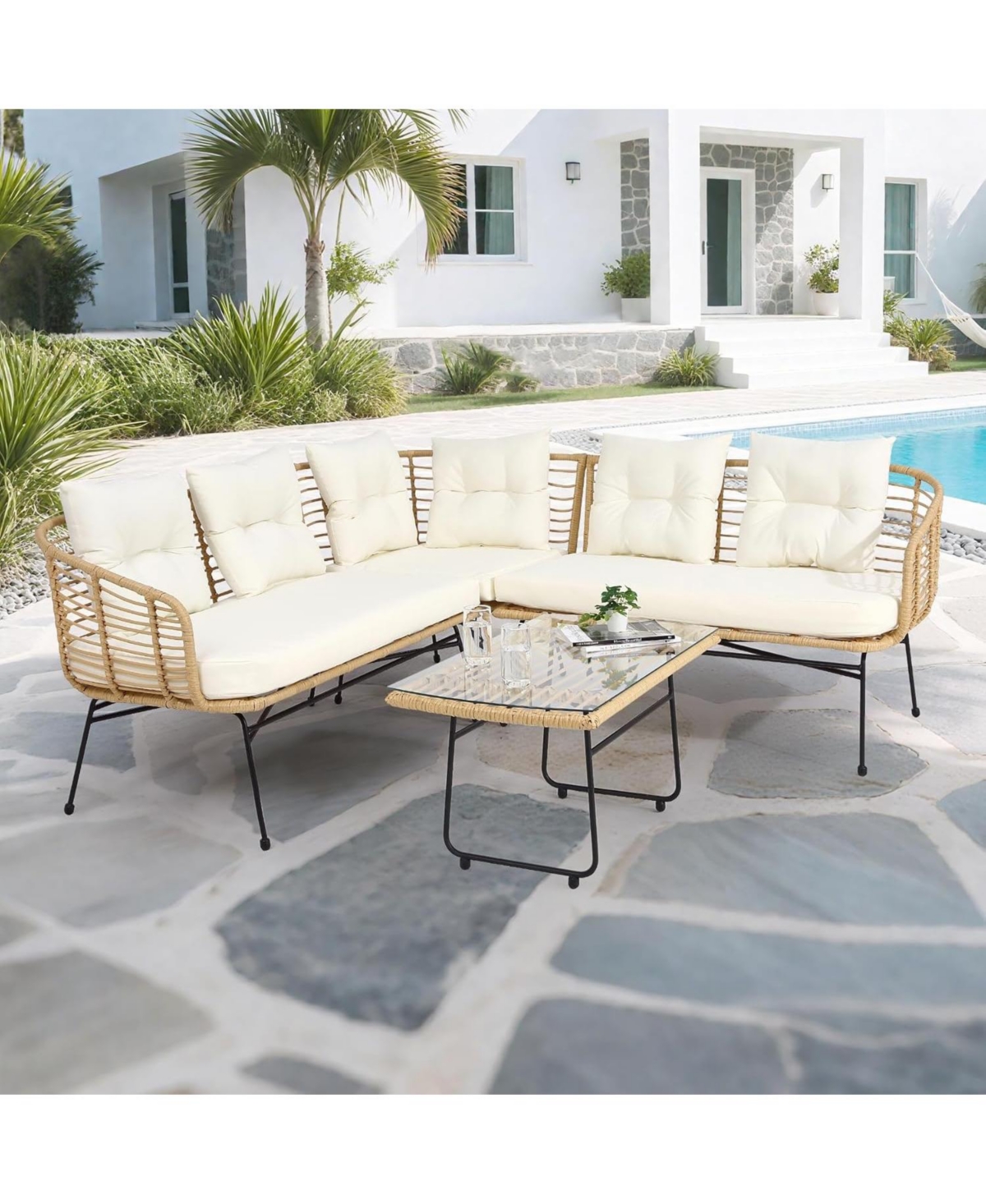 Click here for gaomon 4-Piece L-Shaped Outdoor Wicker Conversatio... prices