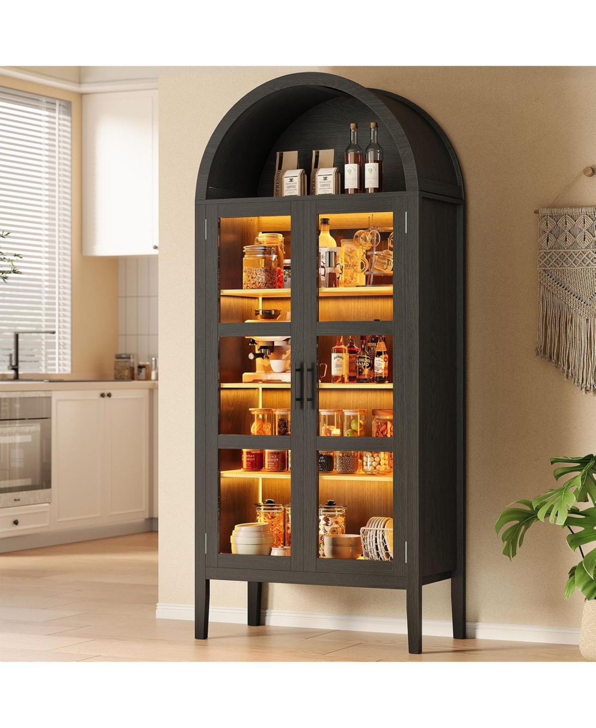 Click here for gaomon Tall Arched Kitchen Pantry Cabinet with Led... prices