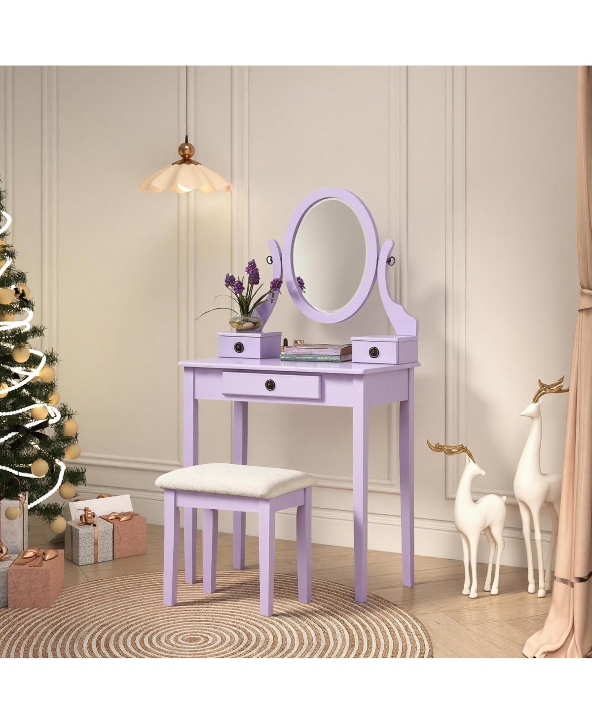 Click here for Rainsken Wood Makeup Vanity Desk and Stool Set - D... prices