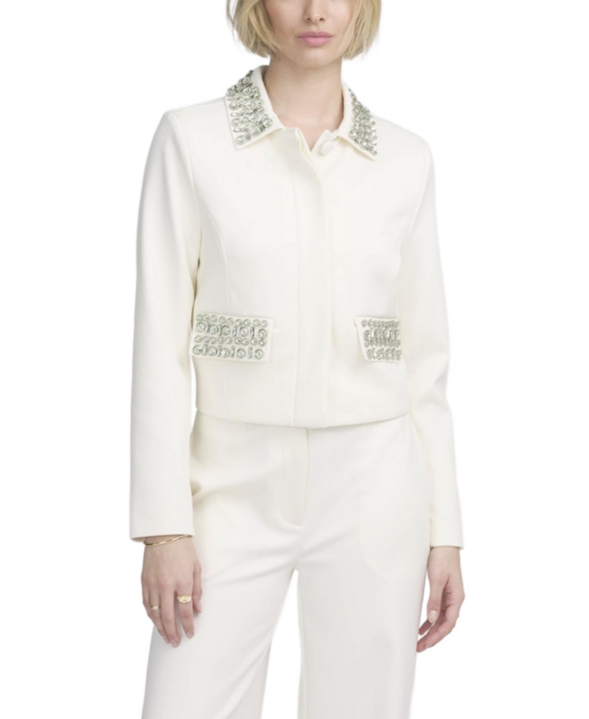Click here for Elle Collection Womens Embellished Boxy Jacket - I... prices