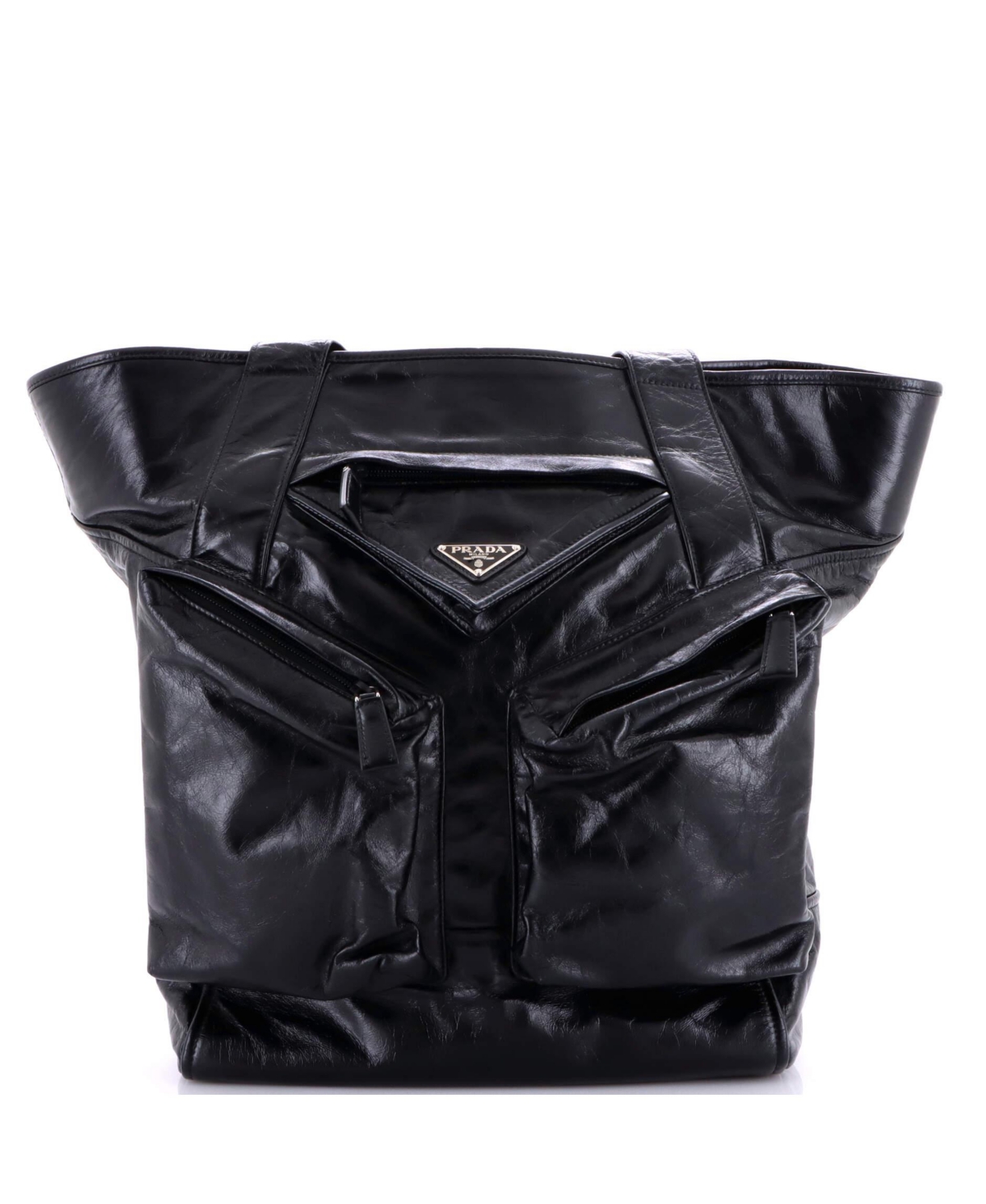 Click here for Pre-Owned Prada Tall Triple Front Pocket Tote Leat... prices