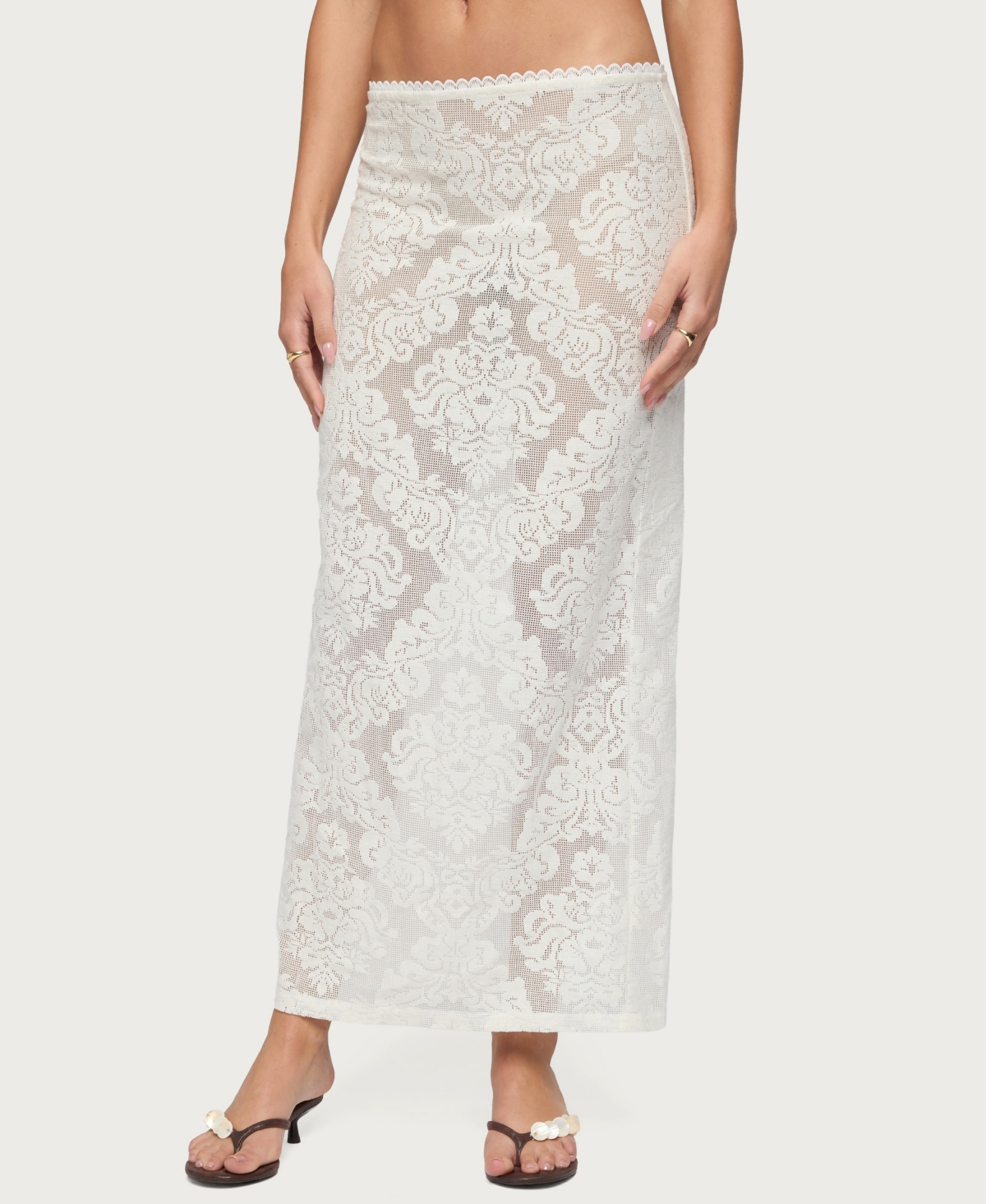 Click here for Edikted Womens Violette Sheer Lace Maxi Skirt - Cr... prices