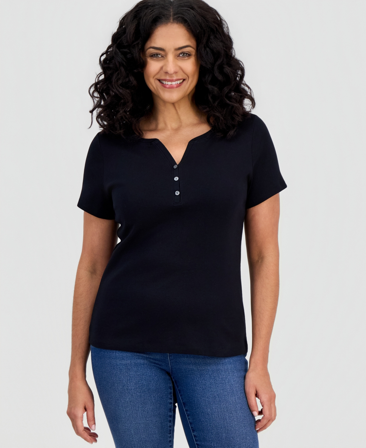Click here for Style & Co Womens Short-Sleeve Cotton Henley Top... prices
