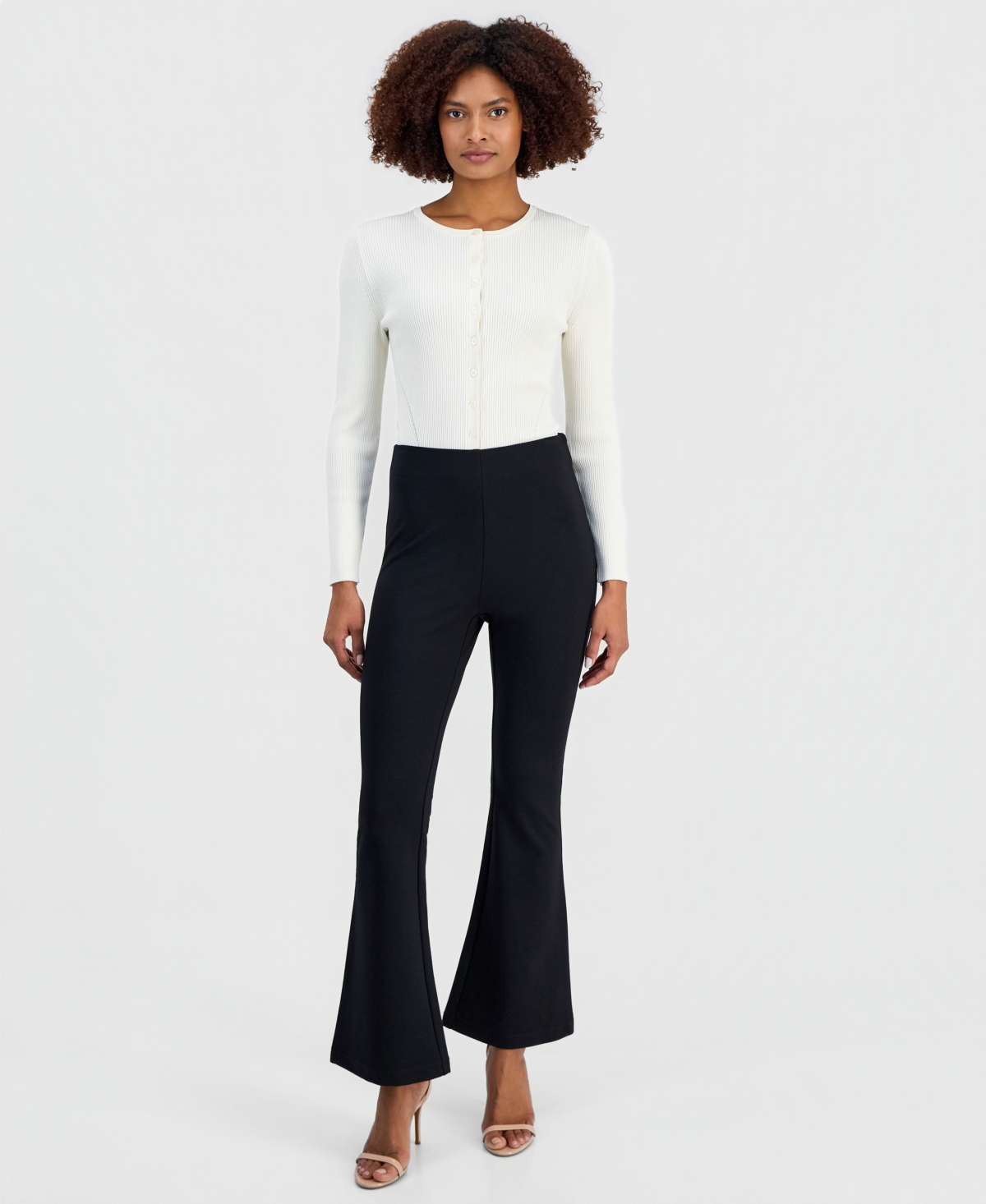 I.n.c. International Concepts Womens High-Rise Ponte Flare-Hem Pants  Created for Macys - Deep Black