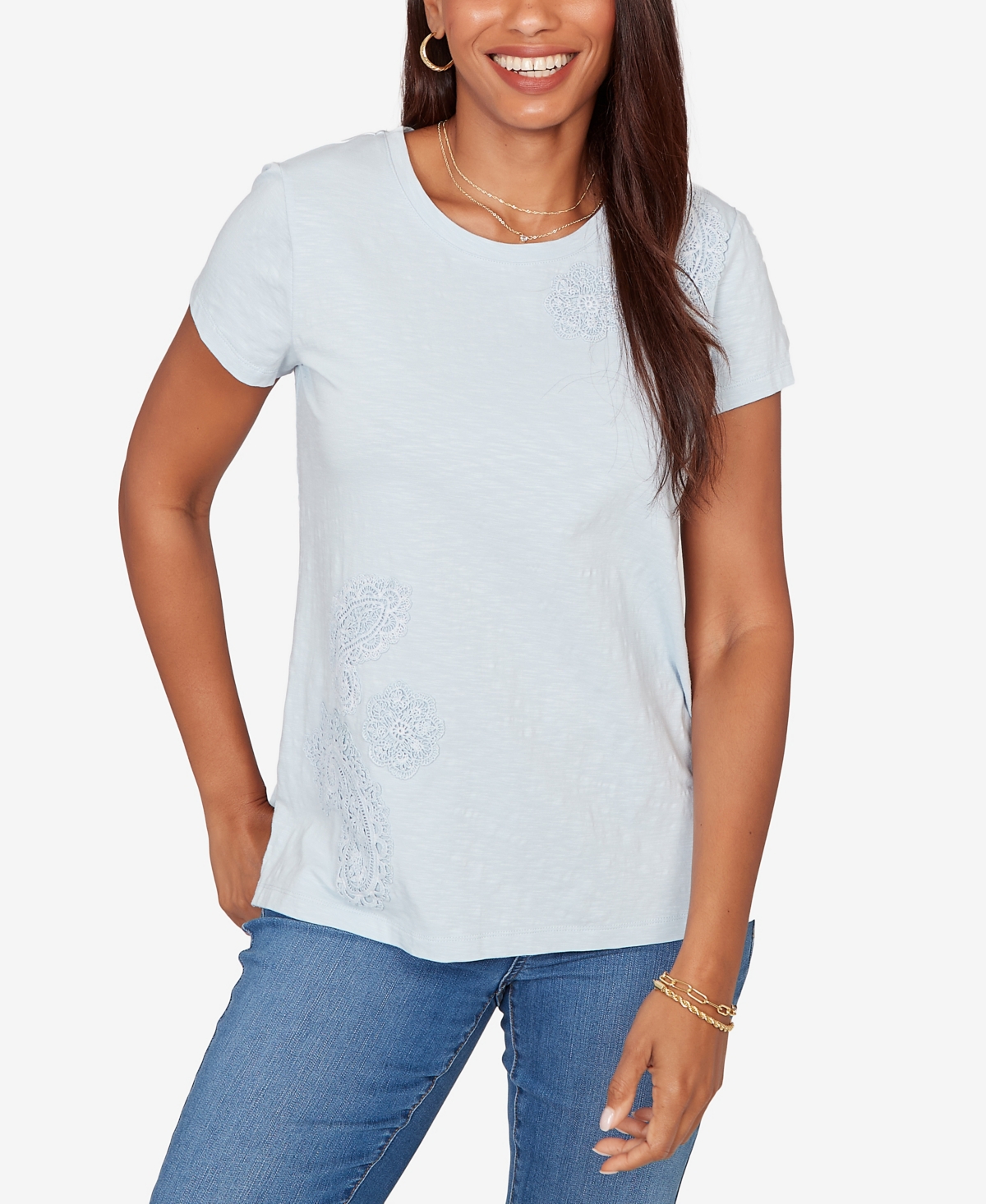 Click here for Ruby Rd. Petite Paisley Lace Solid Knit T-Shirt -... prices