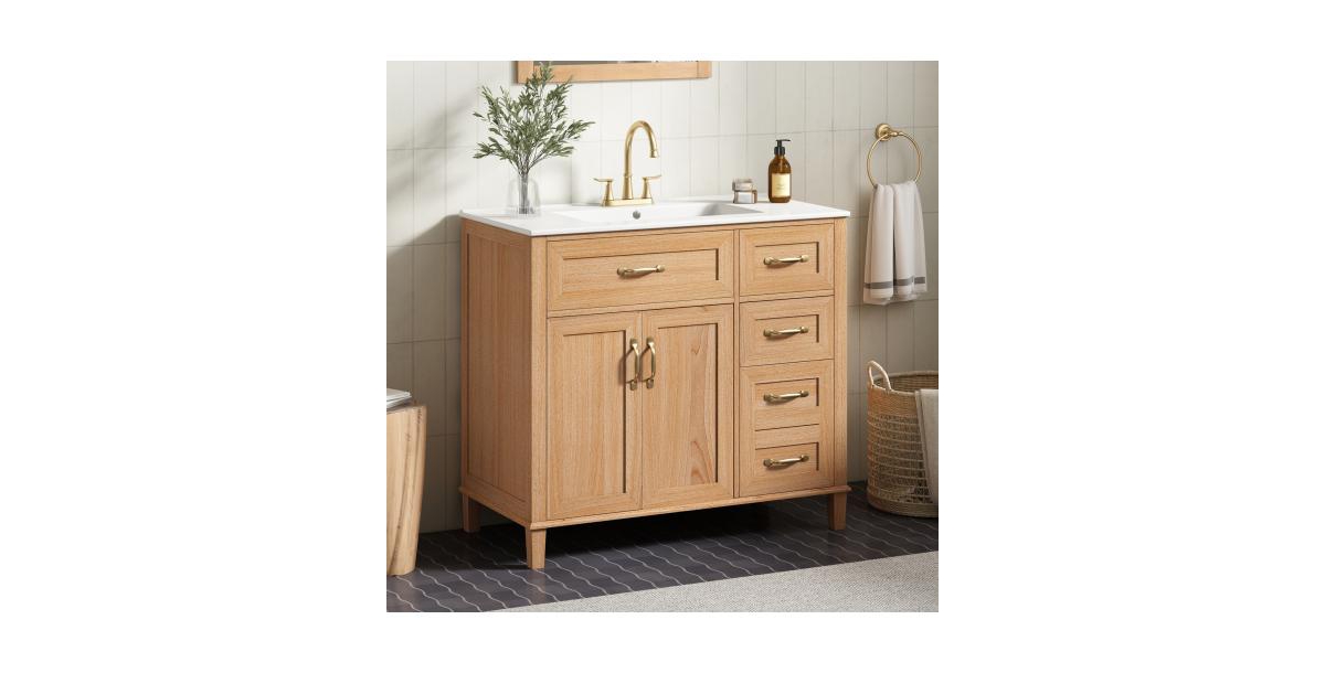 Click here for Busdays Modern Wood Grain Bathroom Vanity  Ceramic... prices