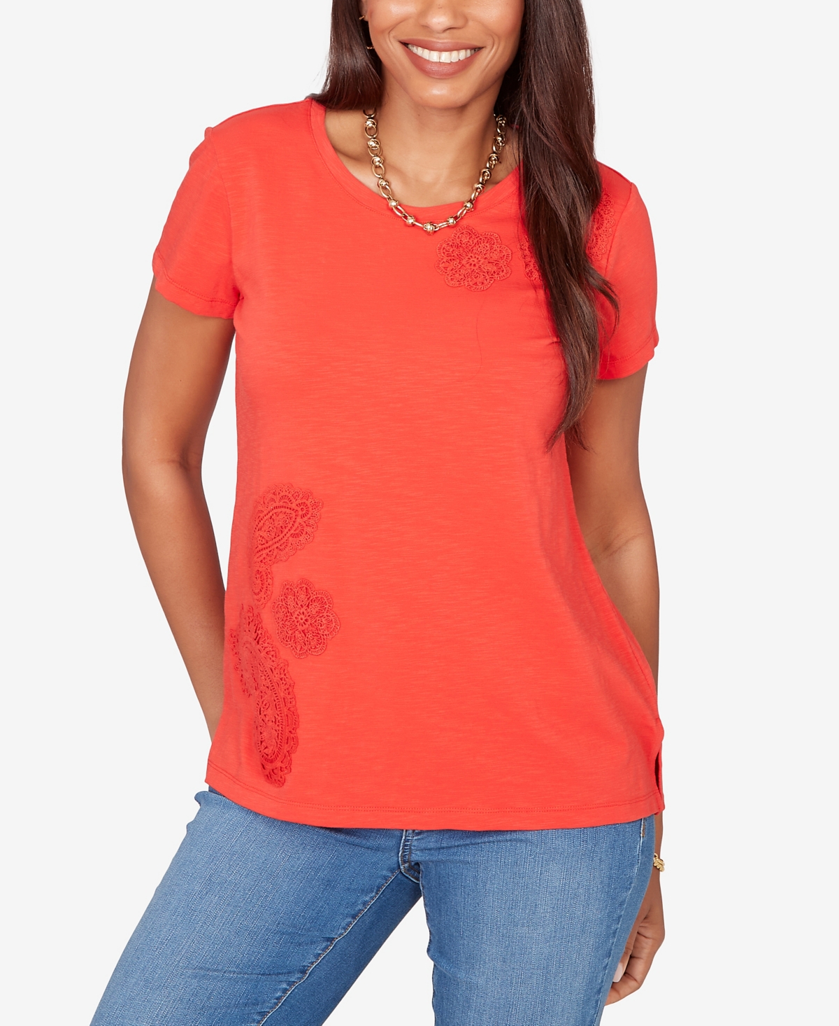 Click here for Ruby Rd. Petite Paisley Lace Solid Knit T-Shirt -... prices
