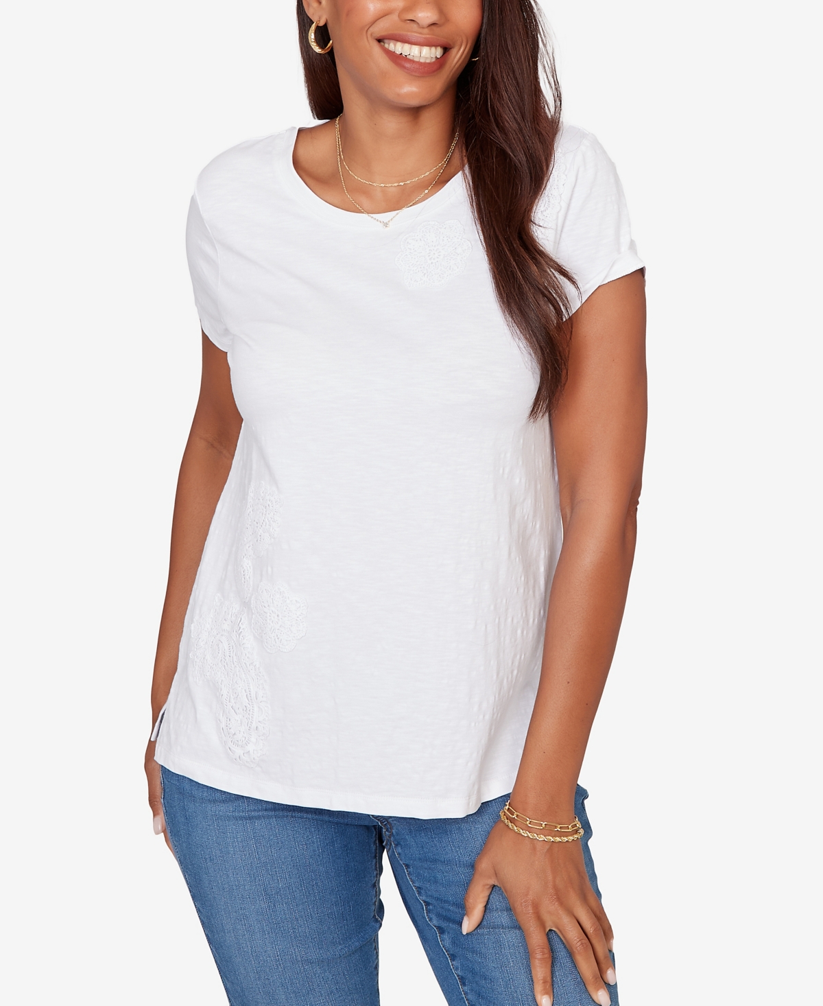 Click here for Ruby Rd. Petite Paisley Lace Solid Knit T-Shirt -... prices