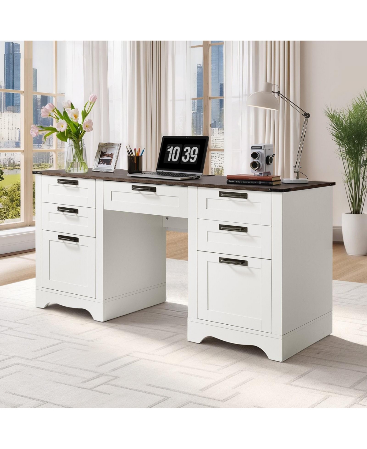 Click here for Gouun 60 in Farmhouse Executive Desk with Charging... prices