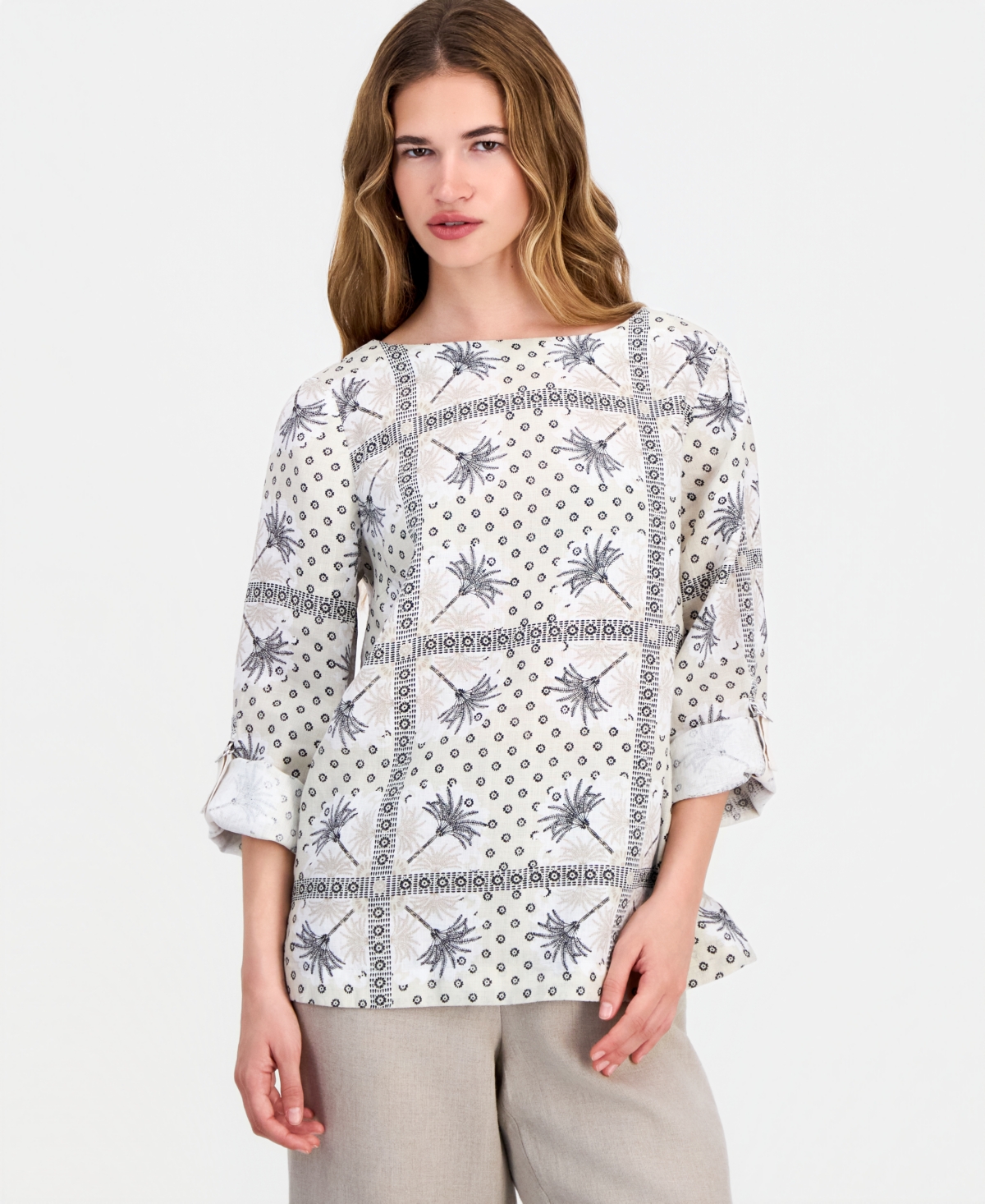 Click here for Charter Club Petite 100 Linen Cuffed Top  Created... prices
