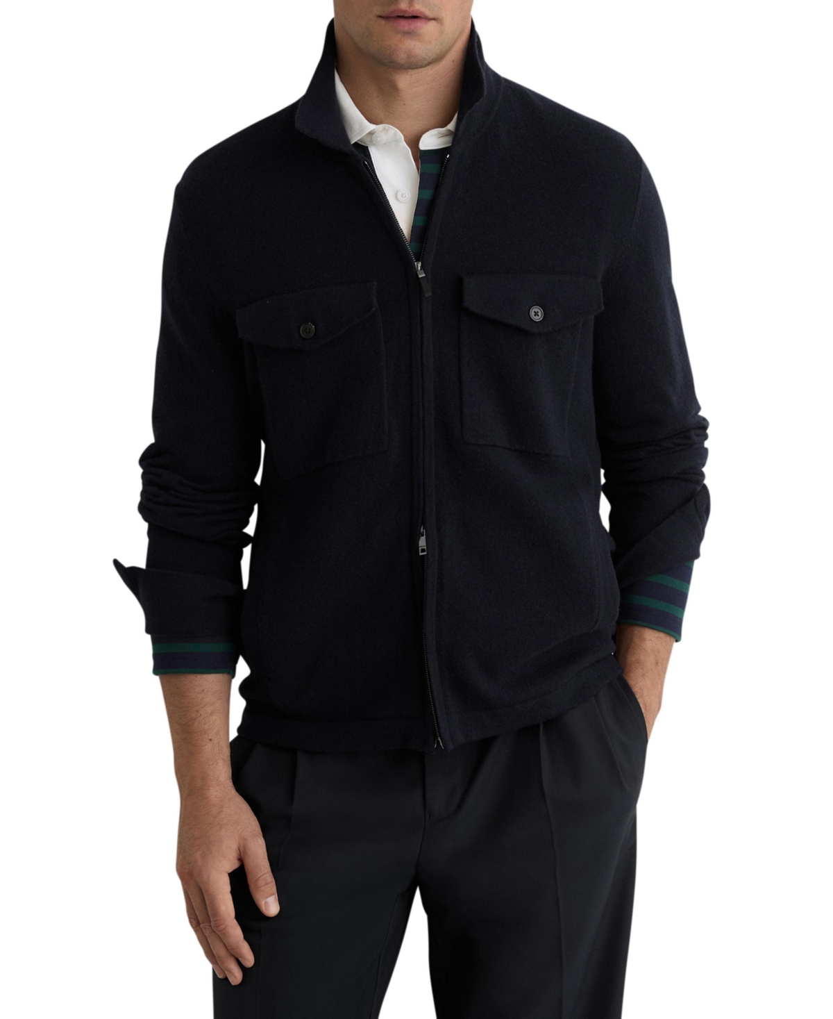 Click here for Reiss Mens Wool Knitted Zip-Through Overshirt - Na... prices