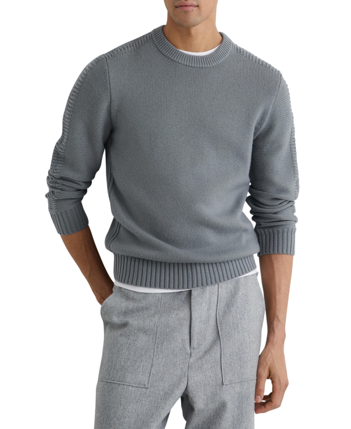 Click here for Reiss Mens Wool-Blend Rib-Detail Crew-Neck Jumper... prices