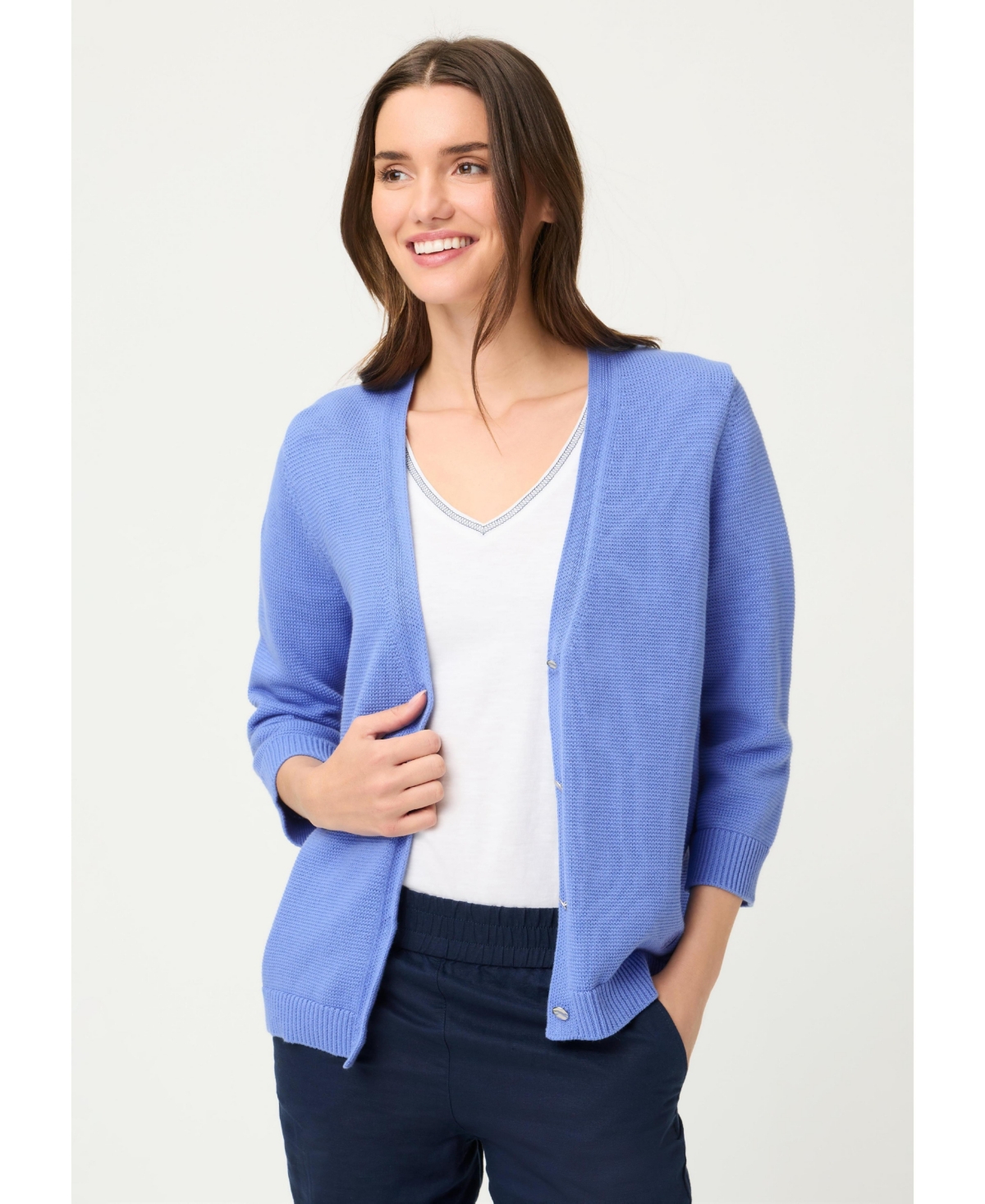 Click here for Olsen Womens Solid V-Neck Cardigan - Bay blue prices