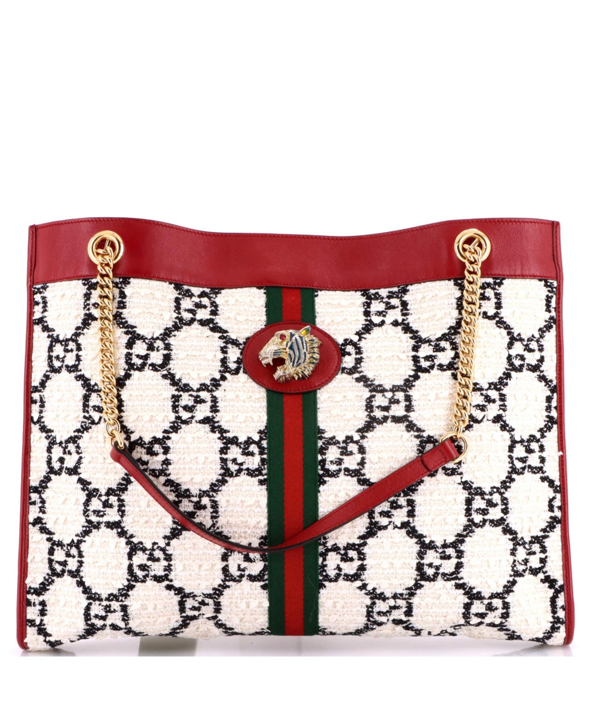 Click here for Pre-Owned Gucci Large Rajah Chain Tote Gg Tweed -... prices