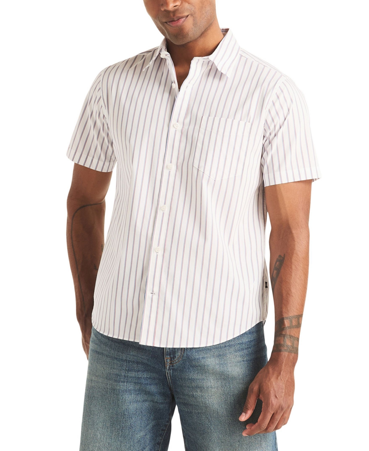 Click here for Nautica Mens Short-Sleeve Stripe Shirt - Bright Wh... prices