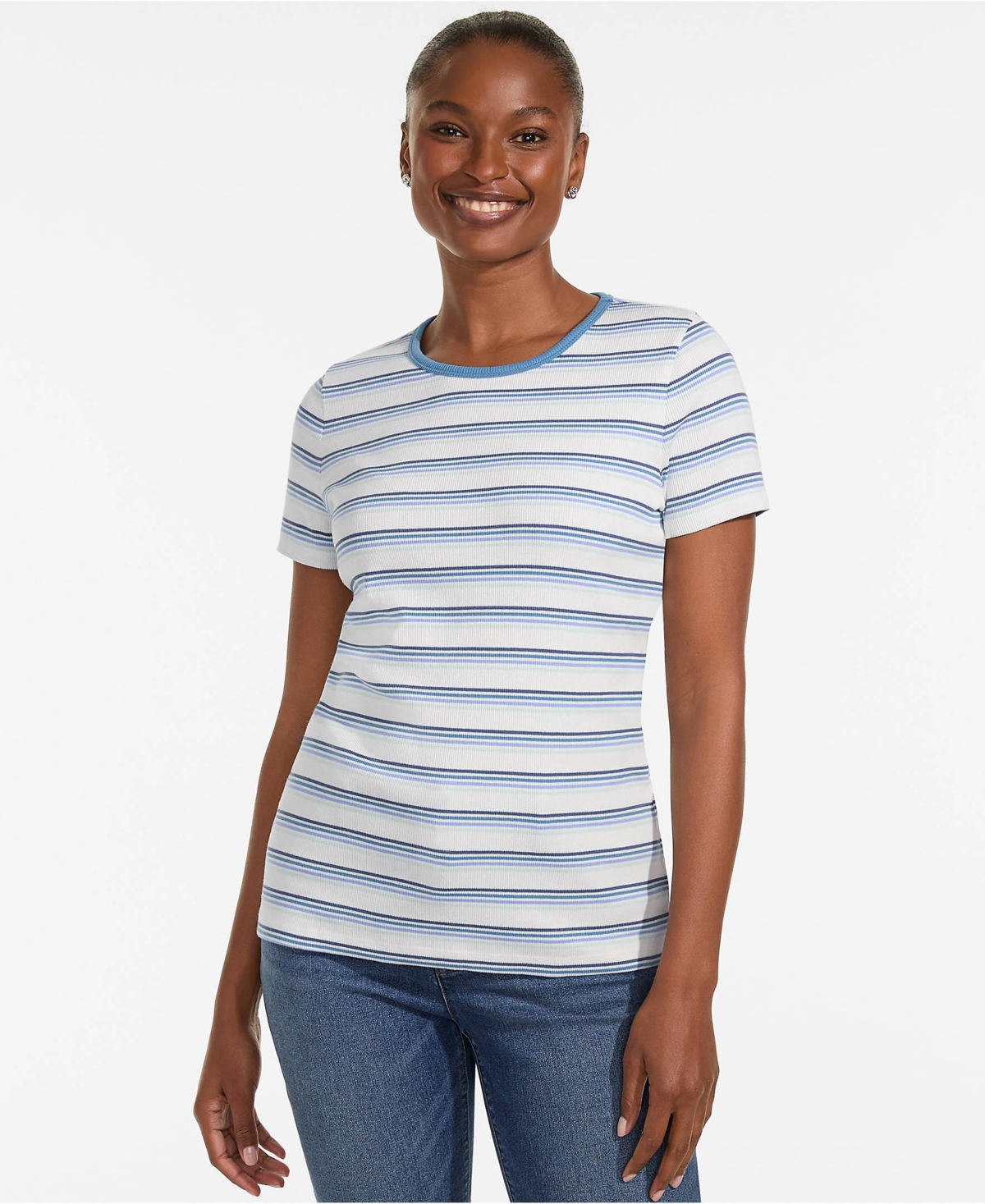 Click here for Lands End Womens Tall Micro Rib T-Shirt - Ivory/te... prices