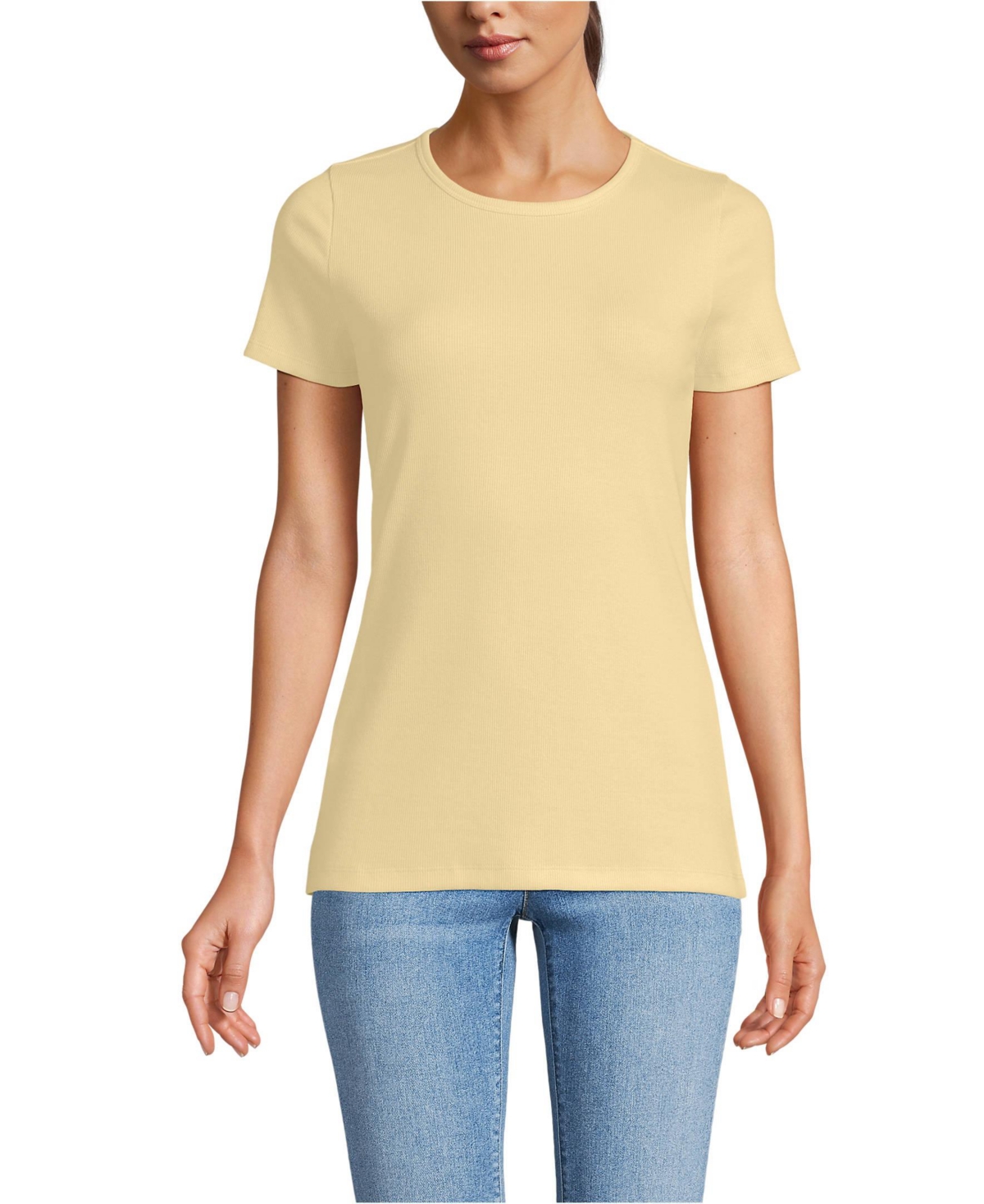 Click here for Lands End Womens Tall Micro Rib T-Shirt - Pale sun... prices