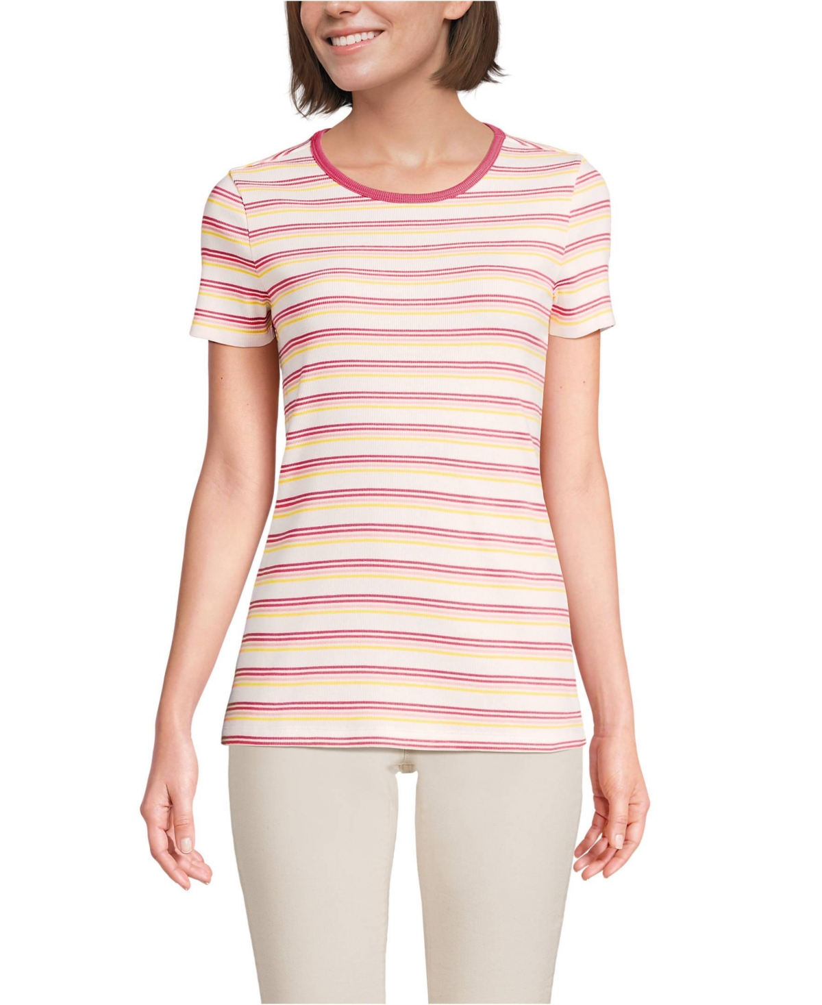 Click here for Lands End Womens Tall Micro Rib T-Shirt - Ivory/co... prices