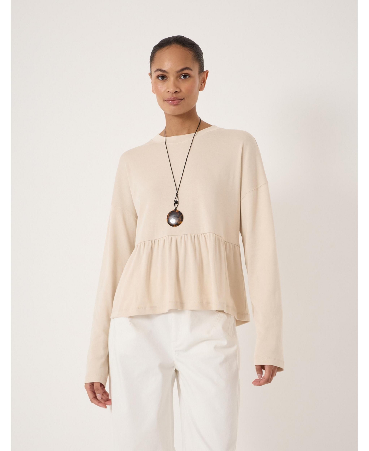 Click here for Hush Womens Sana Peplum Jersey Top - Almond prices