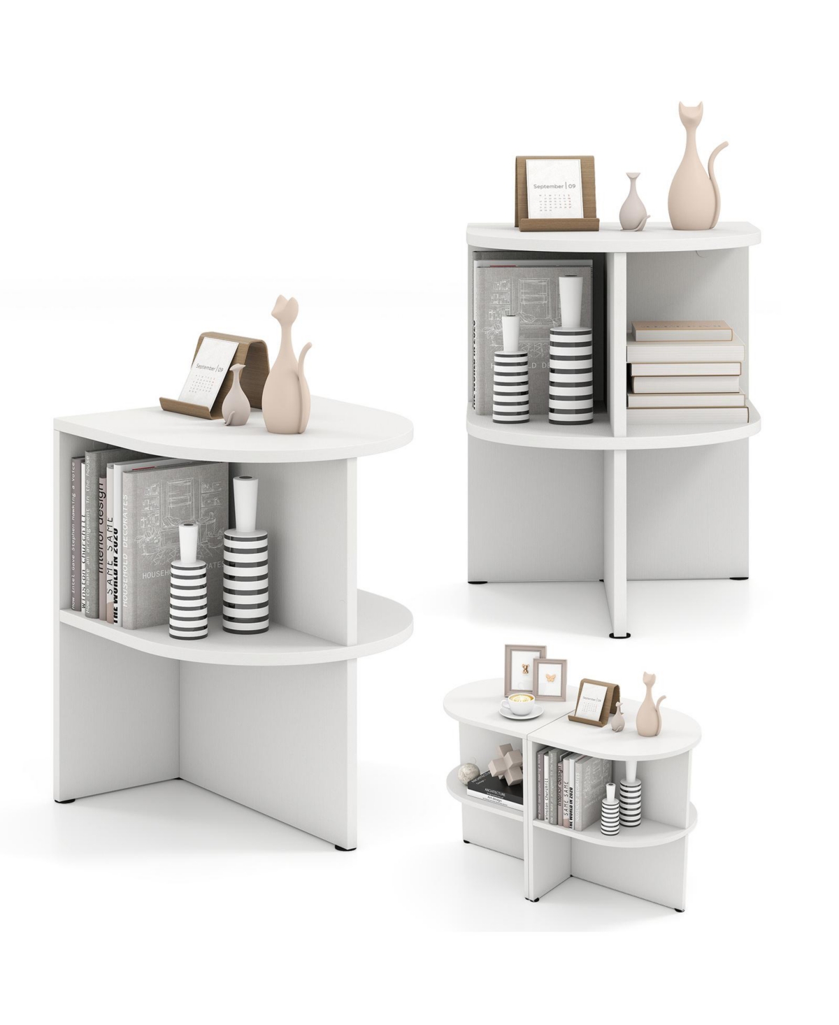 Click here for Gymax 2PCS Half Round Side Table 2-tier Wooden Nig... prices