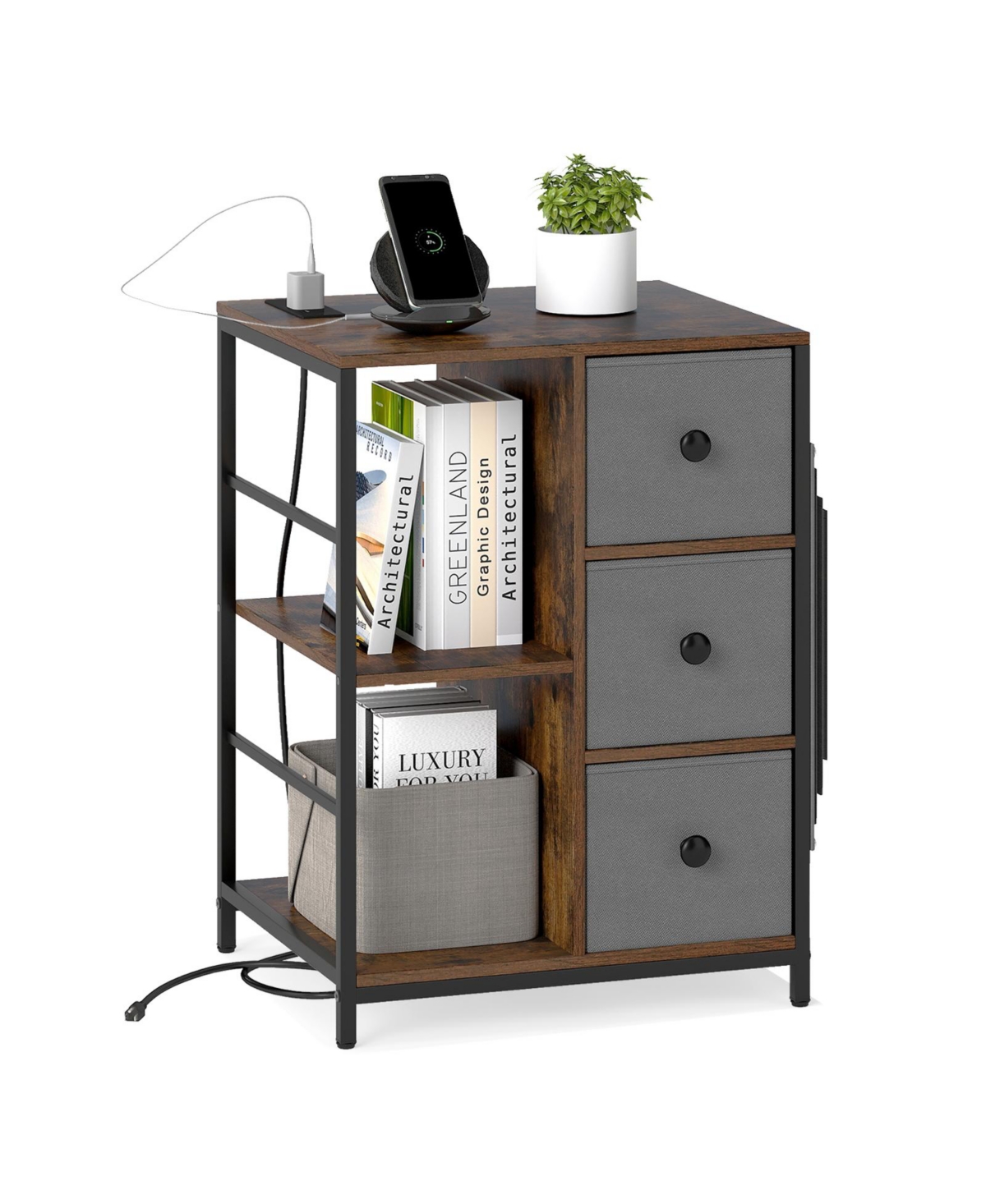 Click here for Gymax Nightstand 3-Tier Storage End Table Bedside... prices