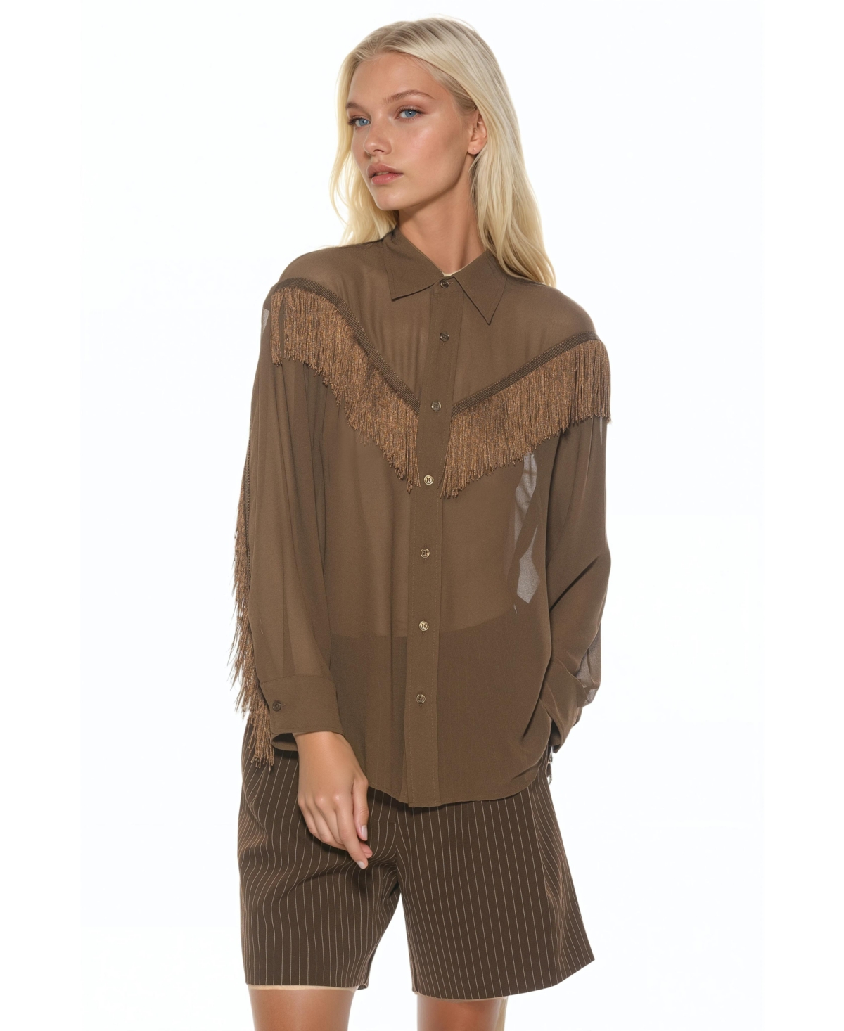 Click here for Alexia Admor Womens Kairos Oversized Fringe Shirt... prices