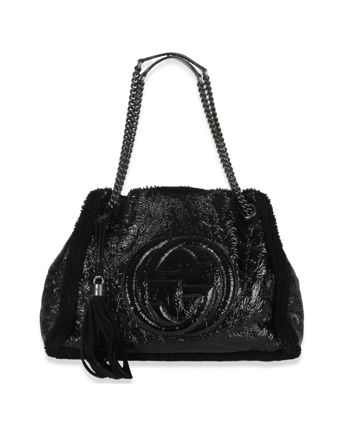 Click here for Pre-Owned Gucci Black Patent Shearling Medium Soho... prices